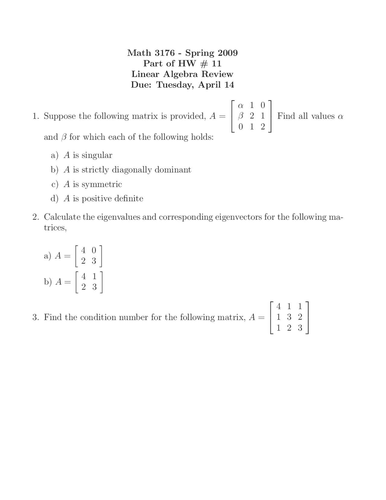 Homework 11 for Linear Algebra - Numerical Analysis | MATH 3176 | Assignments Mathematical ...