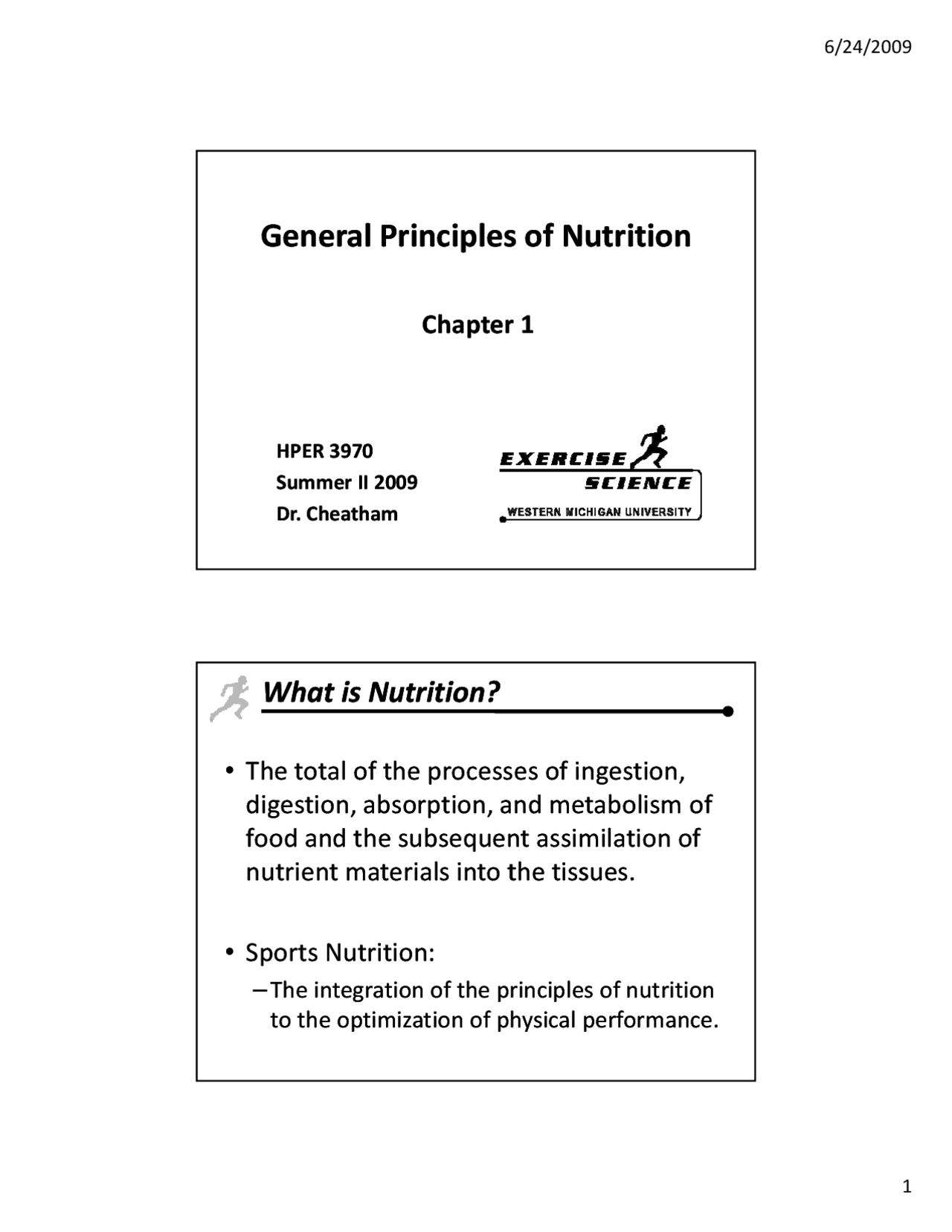 General Principles of Nutrition - Lecture Sides | HPER 3970 - Docsity