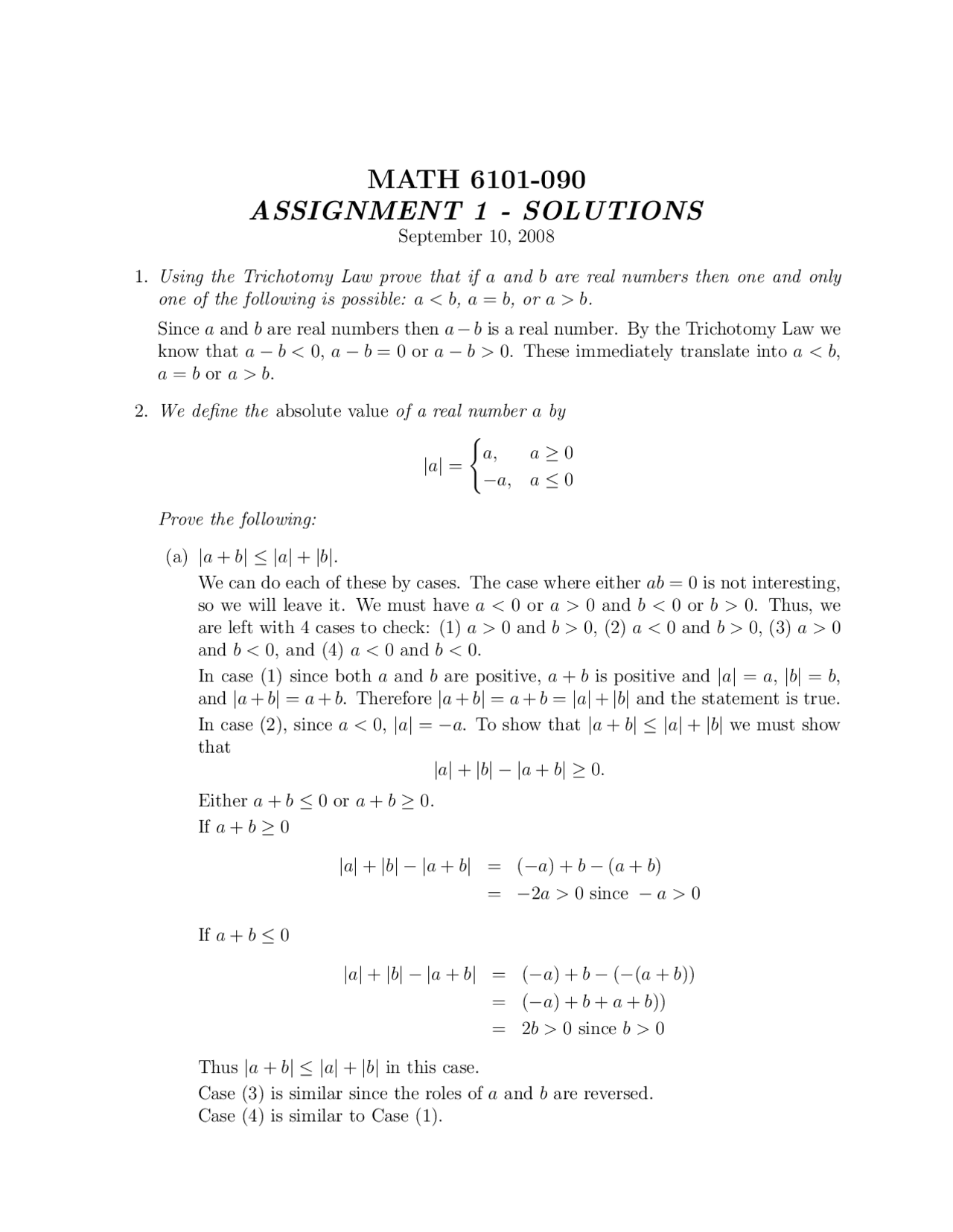 Solutions For Assignment 1 Foundations Of Real Analysis Math 6101