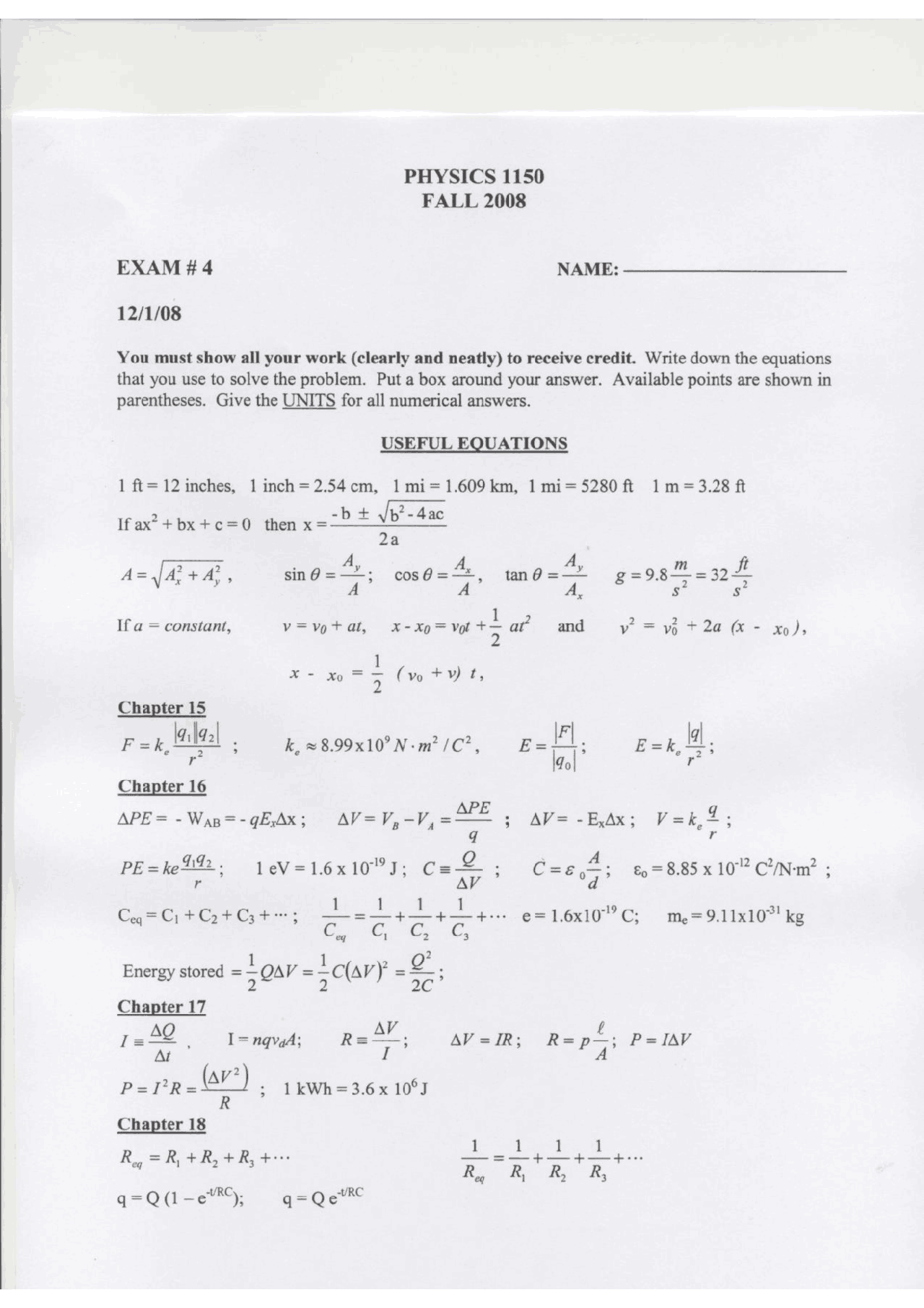General Physics Ii Cheat Sheet And Solved Optics Numerical Phys 1150