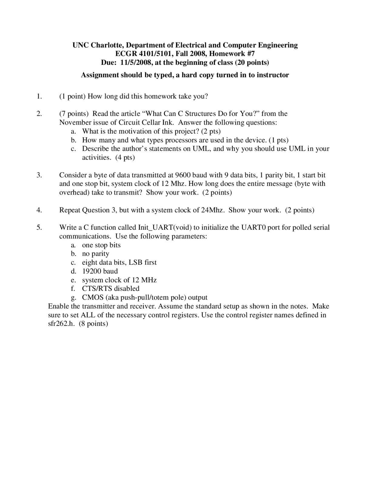 Assignment 7 For Embedded Systems Ecgr 4101 Docsity