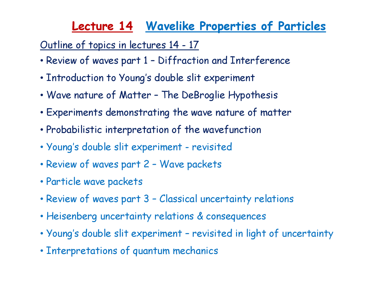 Wavelike Properties Of Particles Lecture Slides Phys 3141 Docsity
