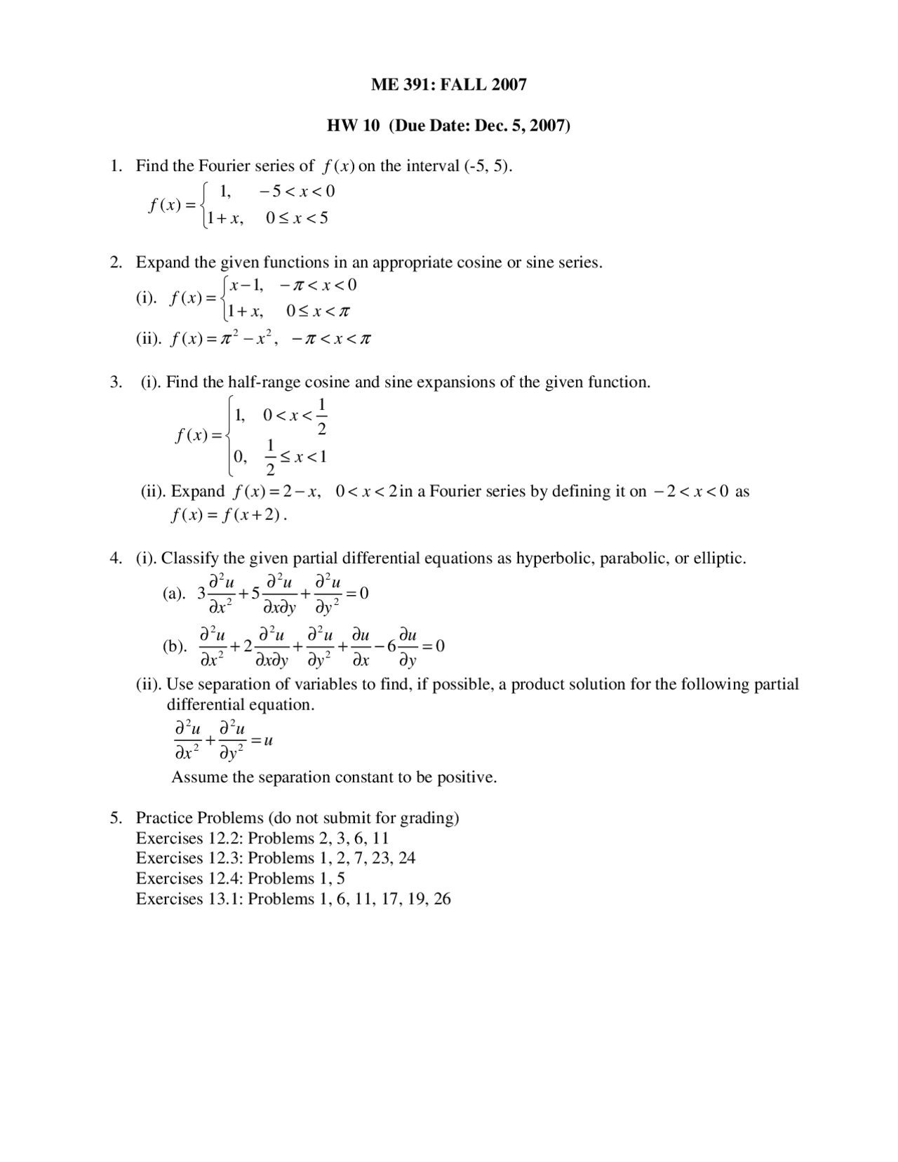 5 Problems in Homework 10 - Mechanical Engineering Analysis | ME 391 ...