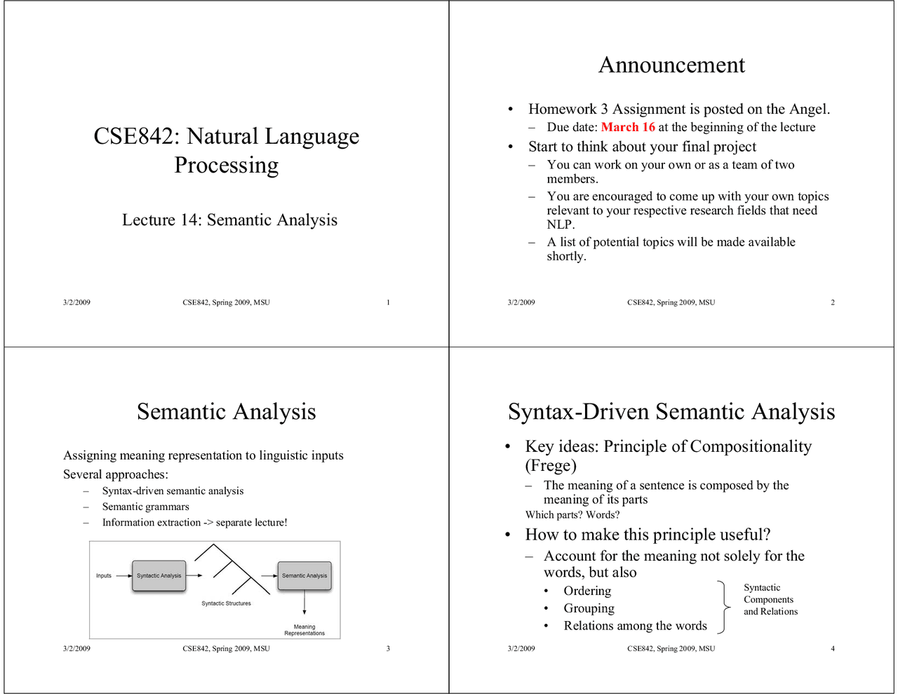 Semantic Analysis Natural Language Processing Slides Cse 842