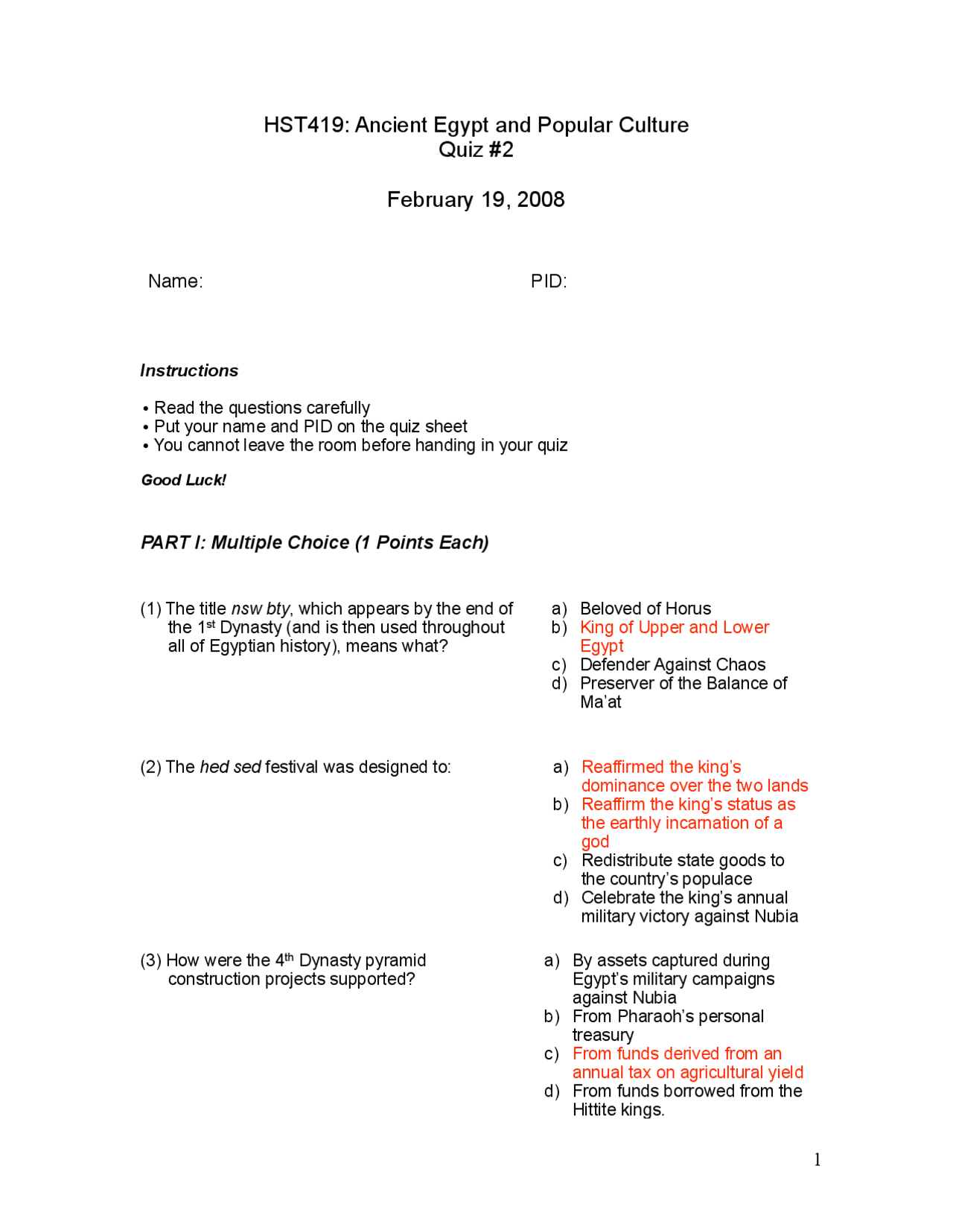 Ancient Egypt Quiz 2: Middle Kingdom Politics and Administration ...