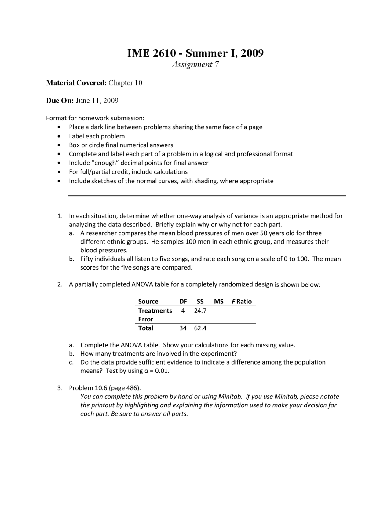 Homework 7 Practice Engineering Statistics Ime 2610 Docsity