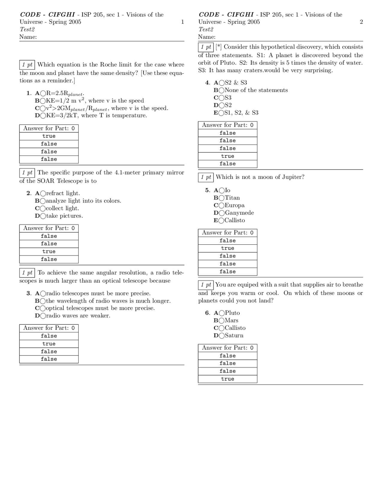 Practice Exam 2 Visions Of The Universe Isp 205 Docsity