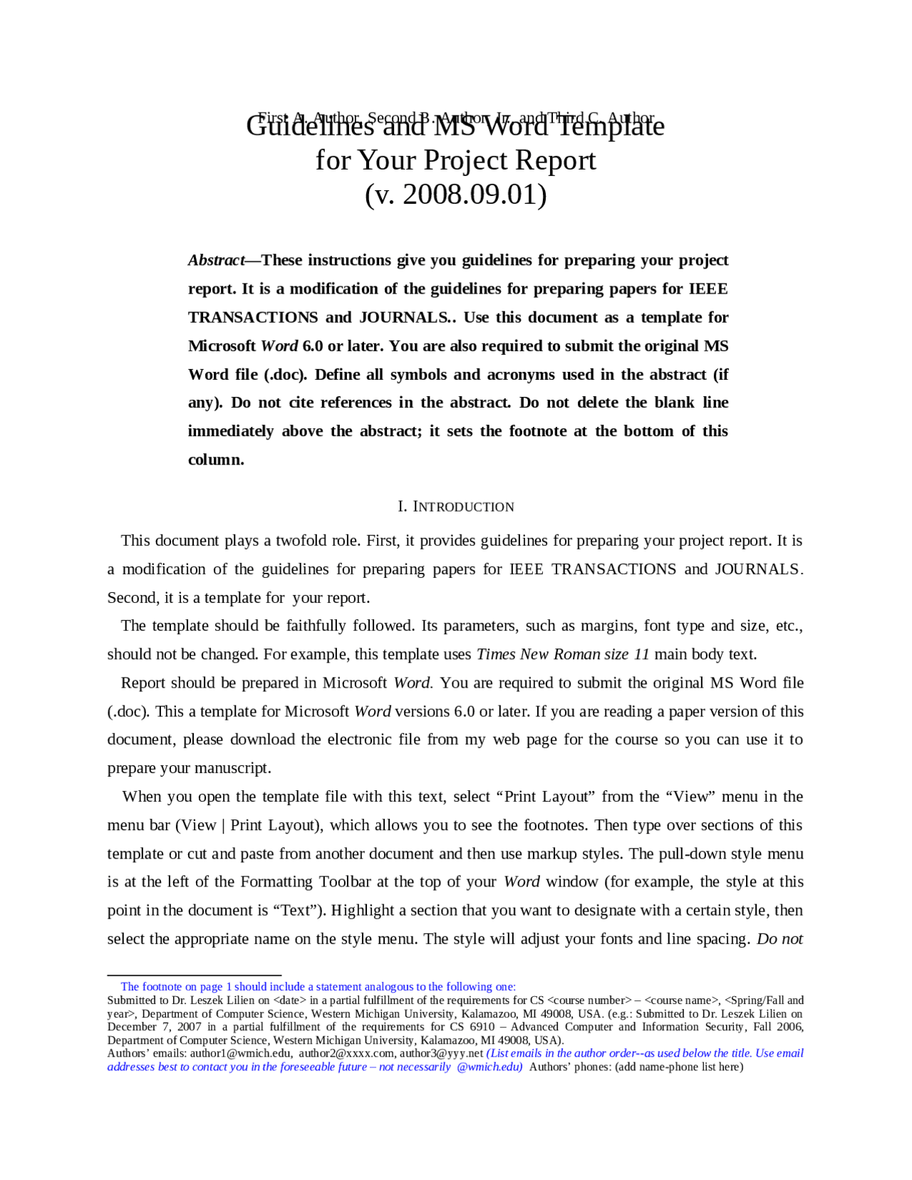 Guidelines And Ms Word Template For Your Project Report Cs 6030 Docsity