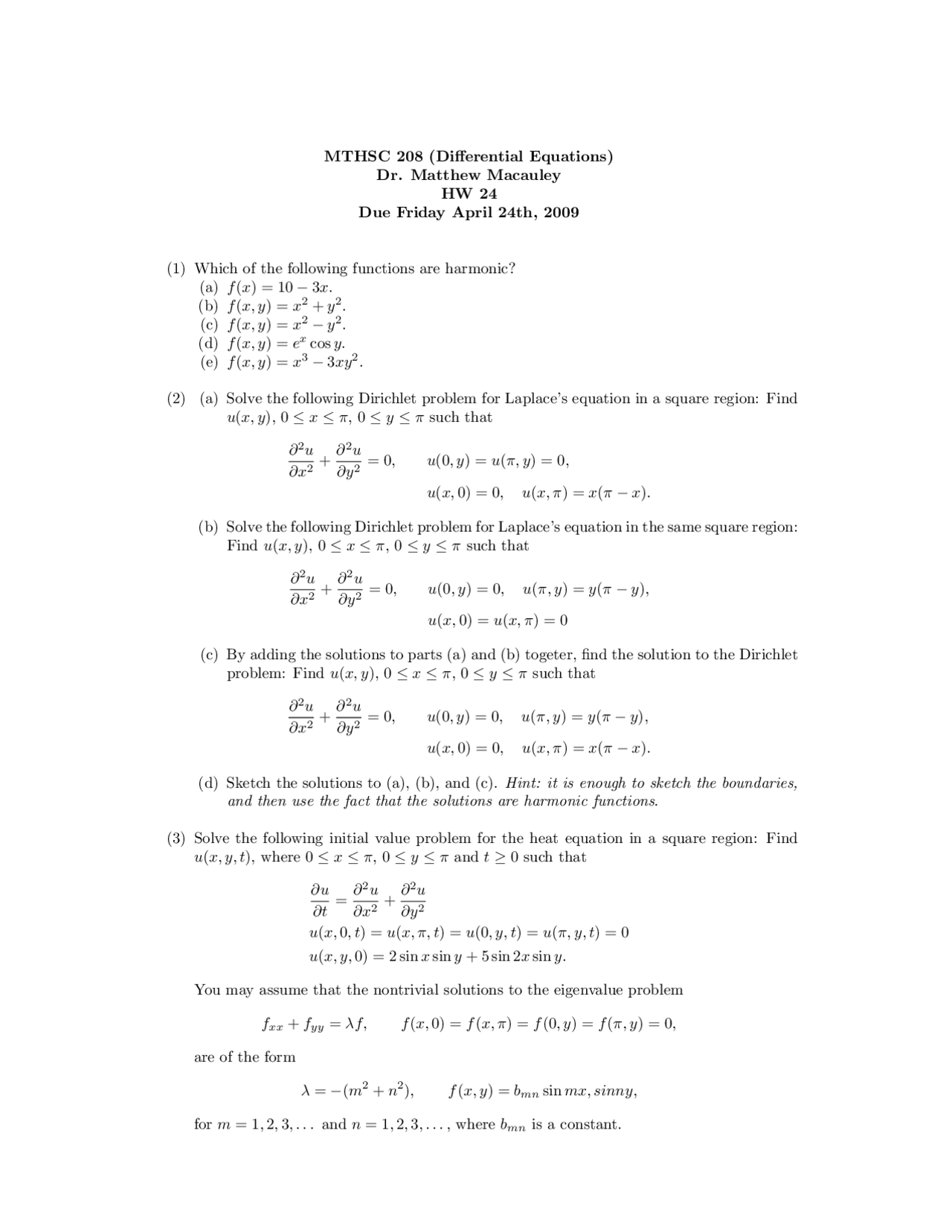 Multiple Choice Questions of Oriented Differential Equation | MTHSC 208 ...
