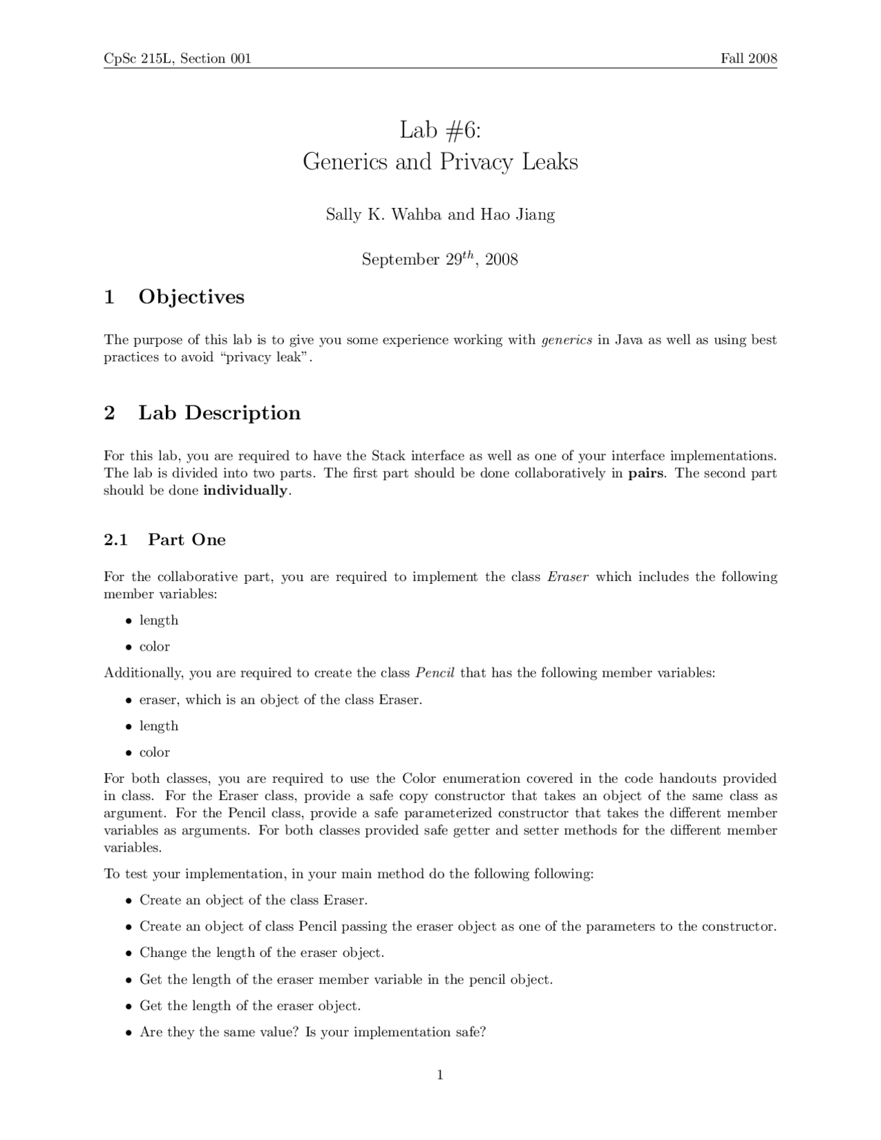 Laboratory 6 Generics And Privacy Leaks Cp Sc 215 Docsity 
