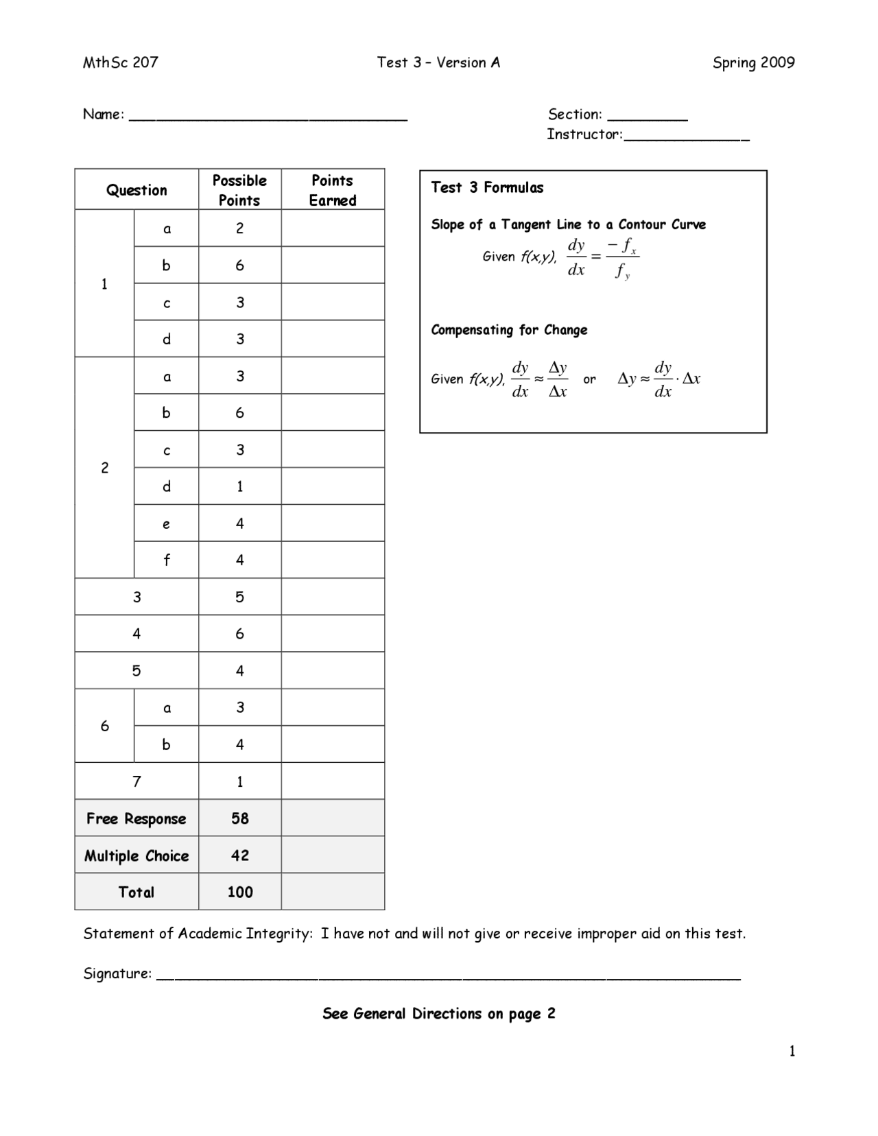 Exam 3 Version A Multivariable Calculus Mthsc 207 Docsity