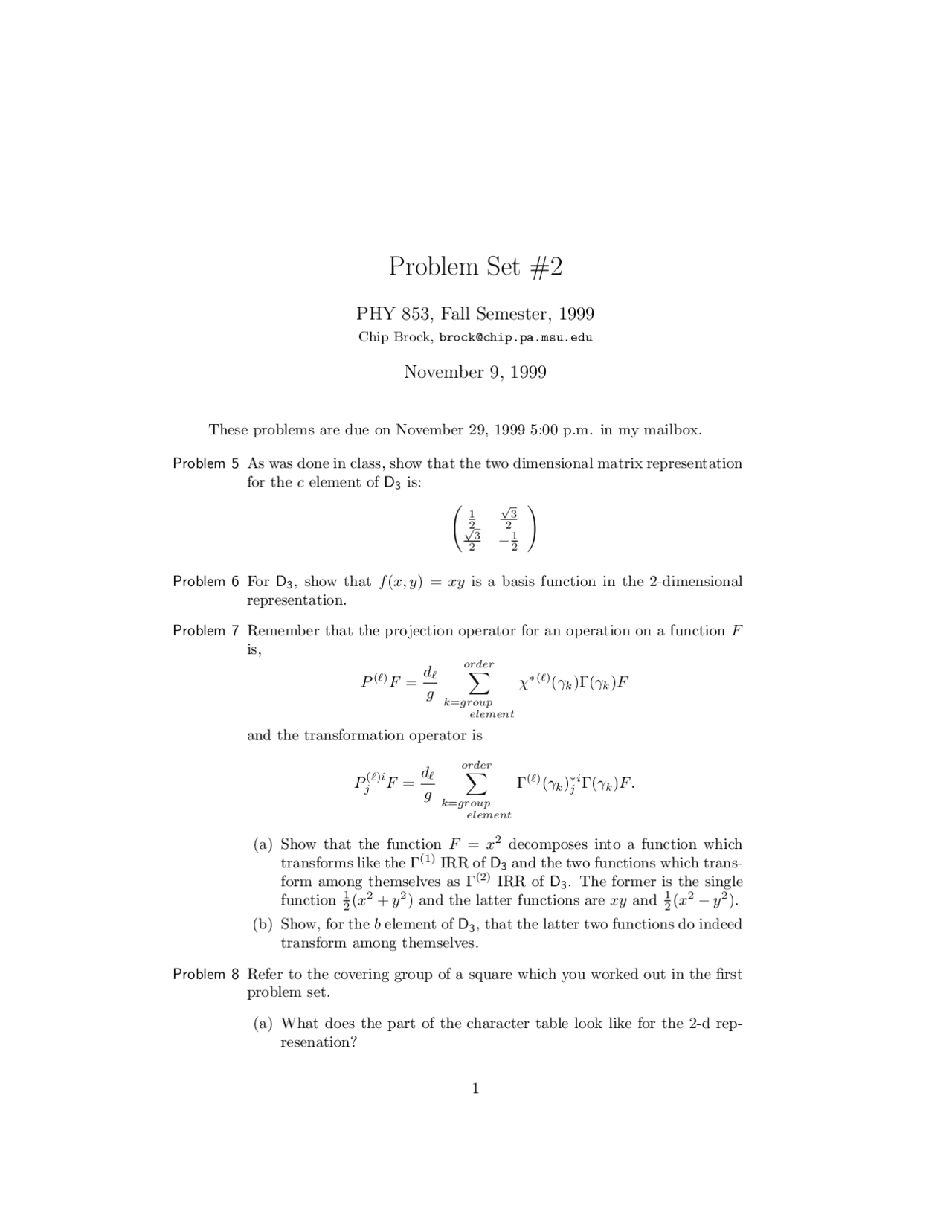 Problem Set 2 - Advanced Quantum Mechanics | PHY 853 - Docsity