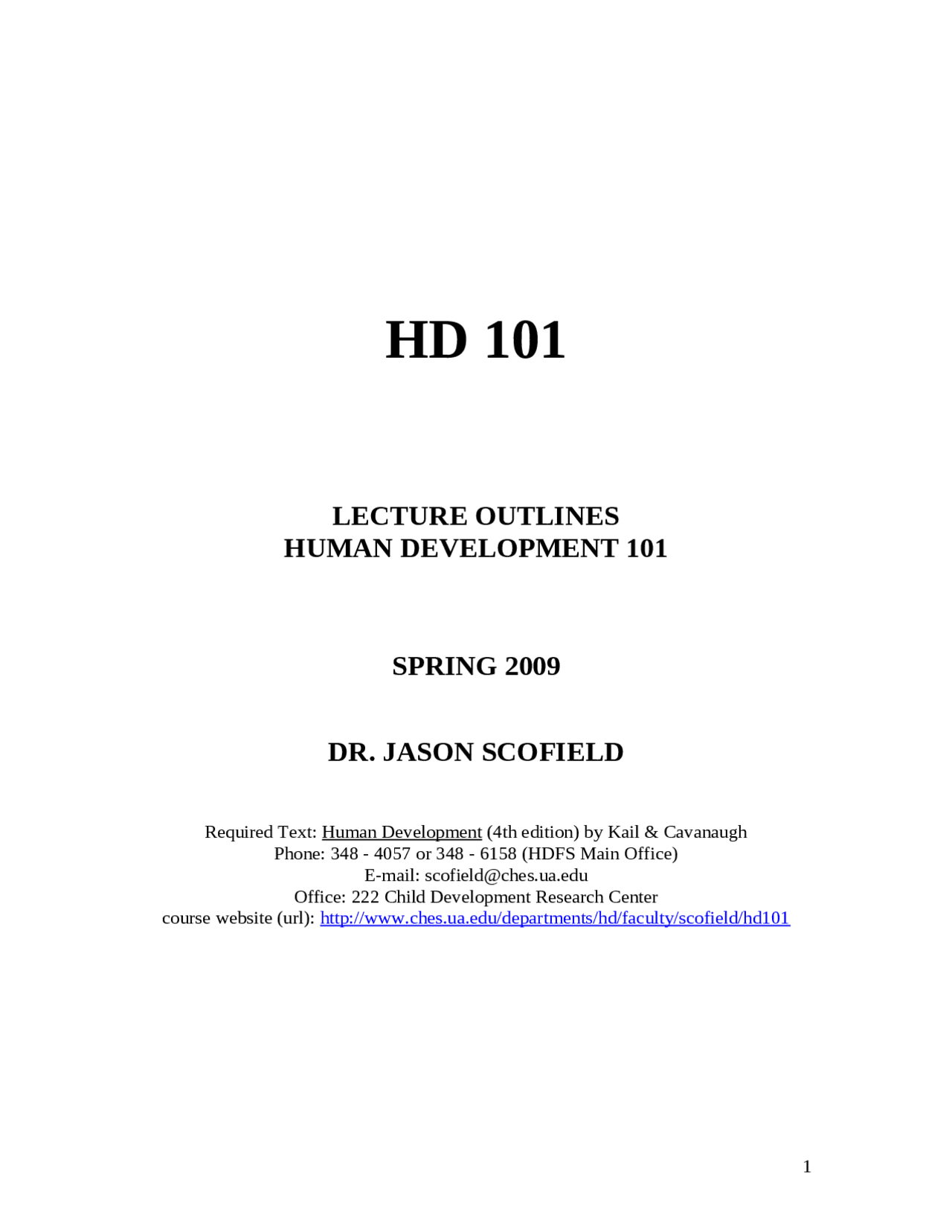 Lecture Outlines For Human Development Hd 101 Docsity