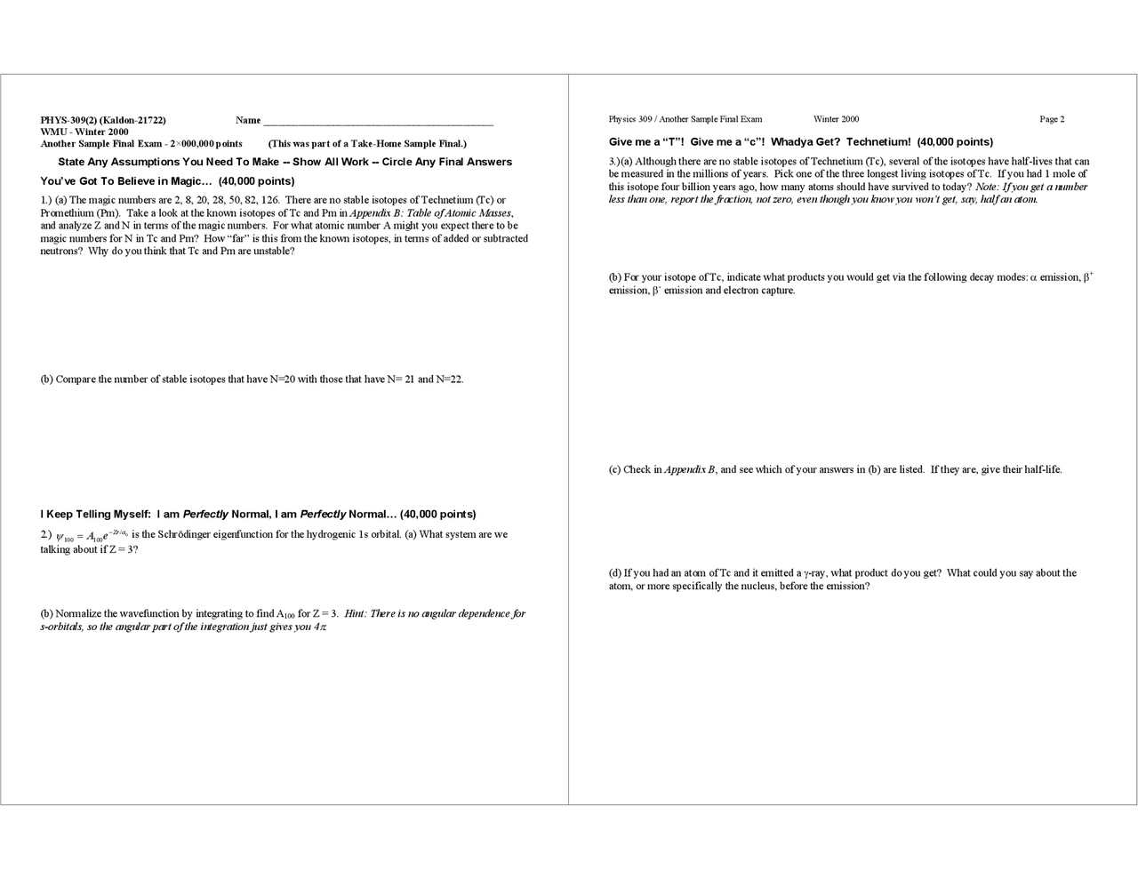 Questions Introduction To Modern Physics Final Examination Phys