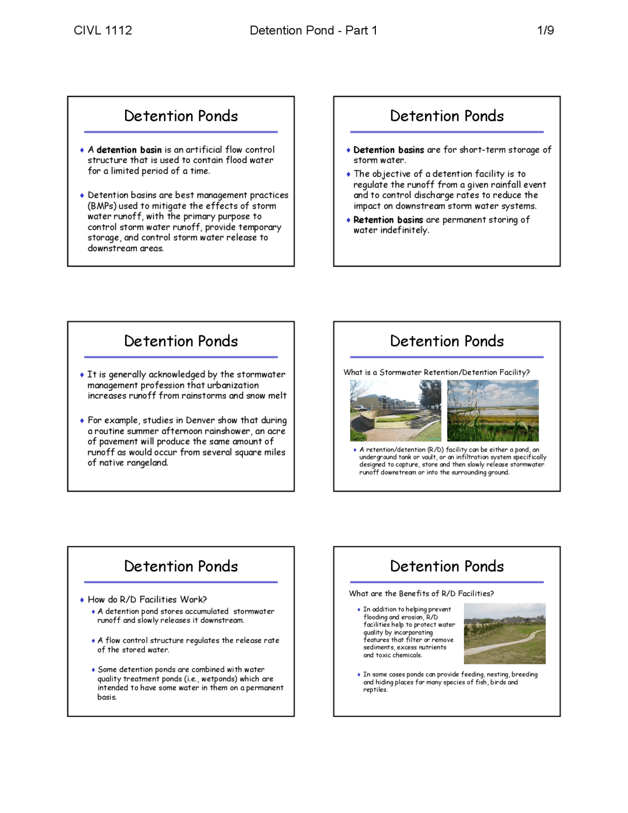 Detention Ponds Lecture Slides Civl 1112 Docsity