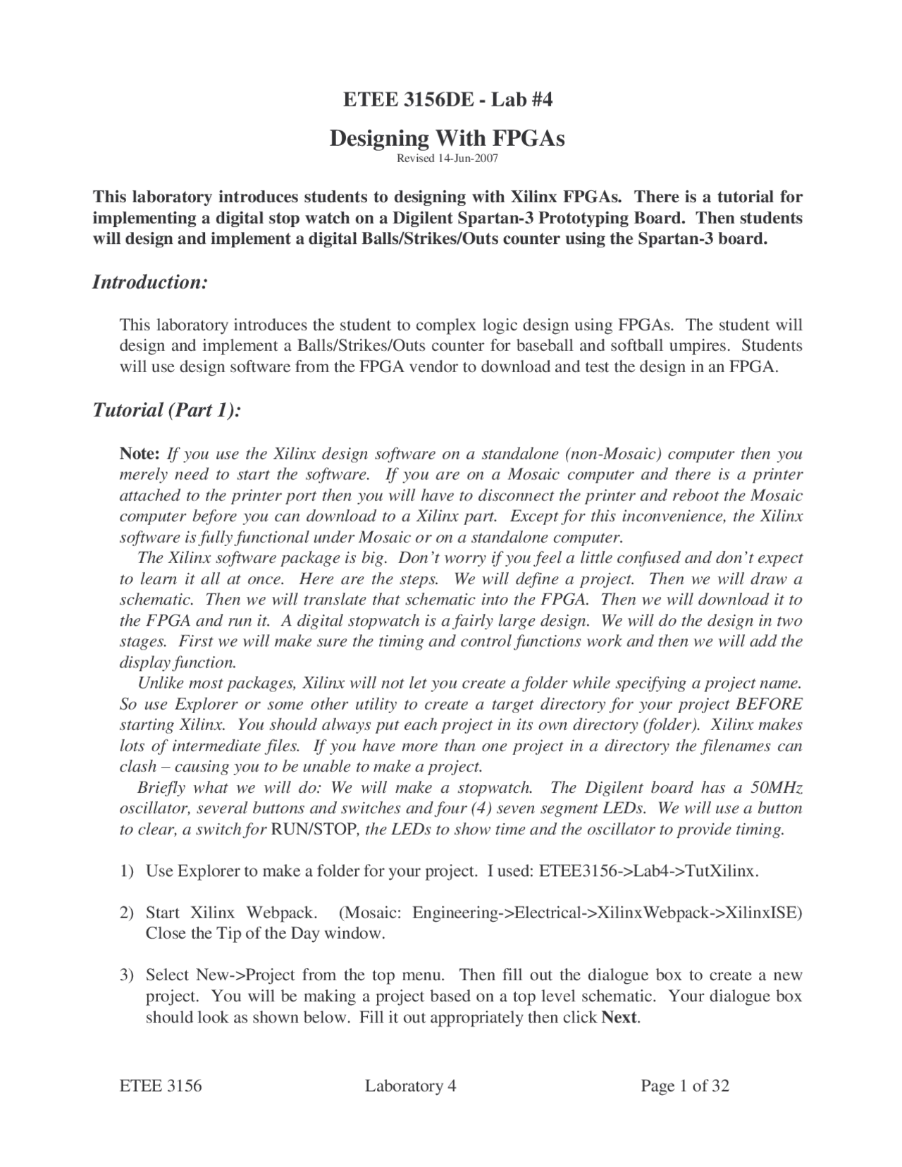 Lab4: Designing with FPGAs - ETEE Laboratory VI | ETEE 3156 - Docsity