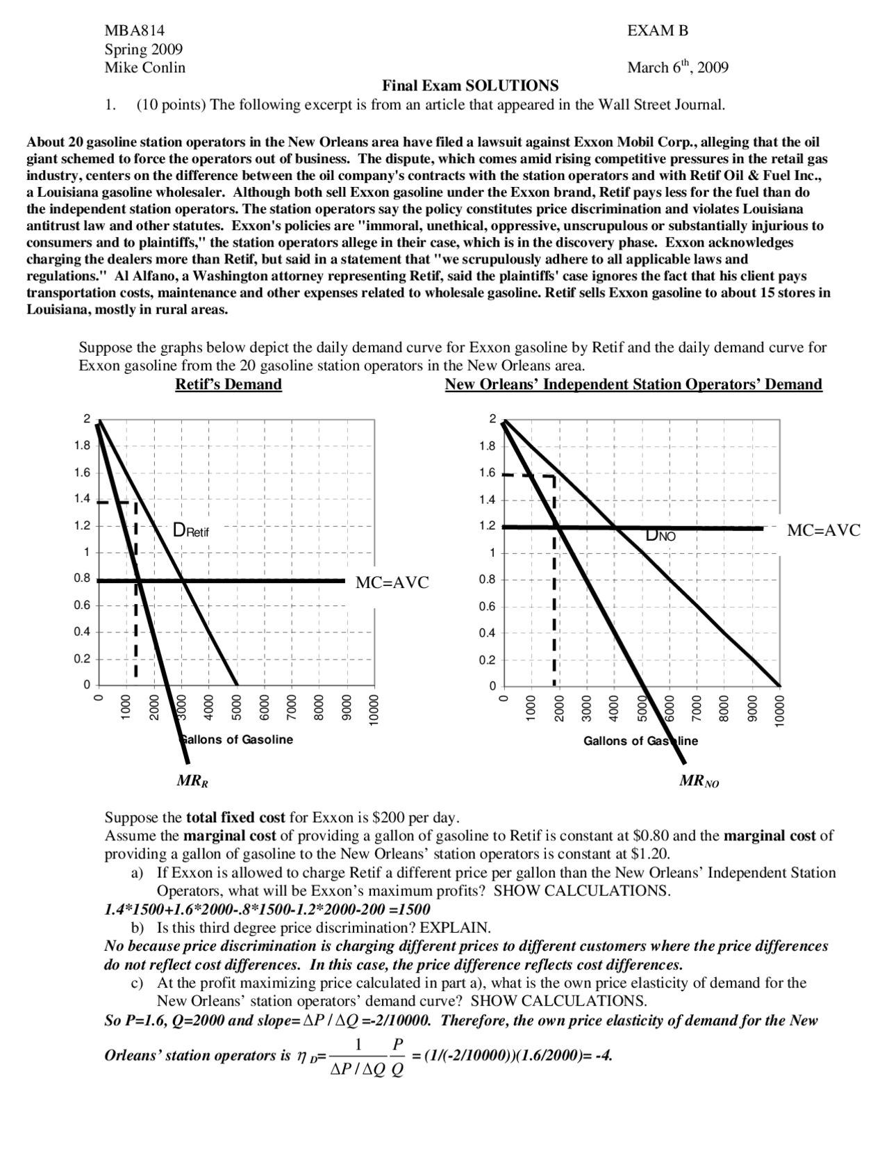 Applied Economics Practice Final Exam With Resolution Mba 814 Docsity