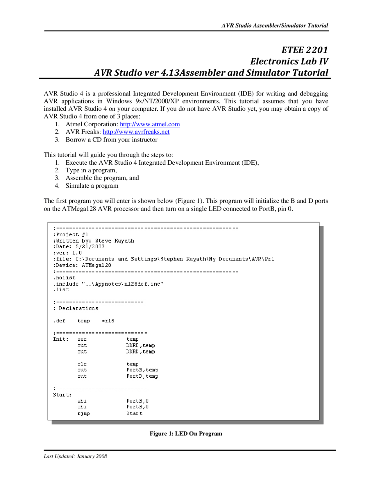AVR Studio Assembler Simulator Tutorial | ETEE 2201 - Docsity
