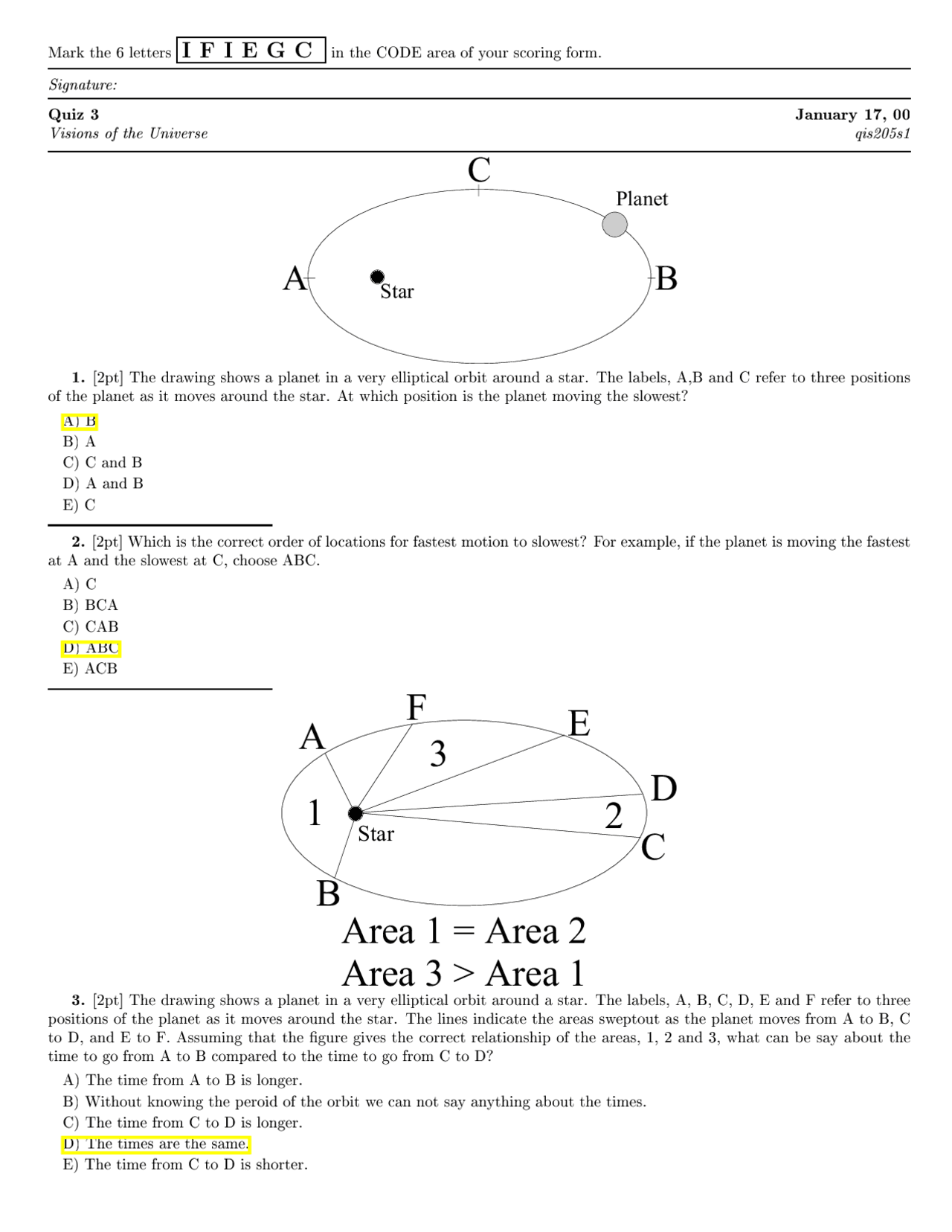 Position And Movement Of Planets Quiz 3 Isp 205 Docsity