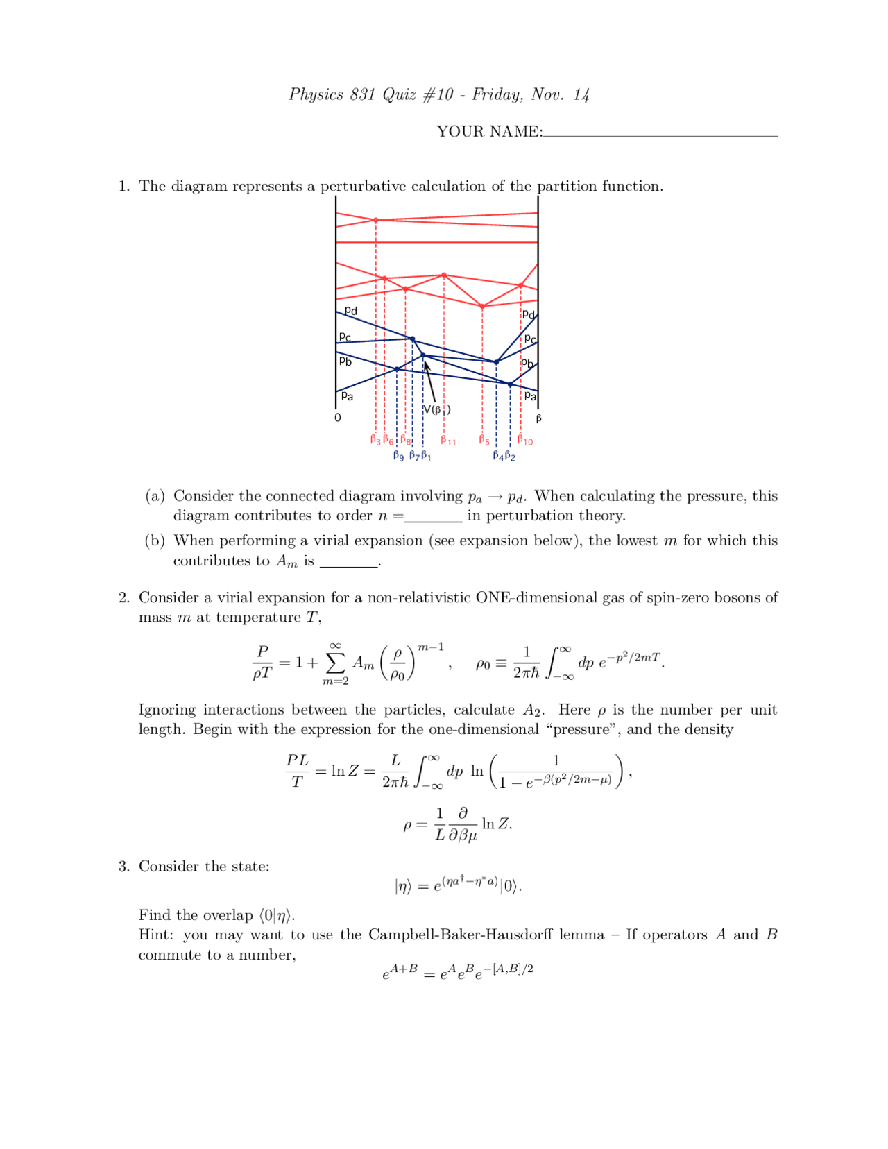 Sample Quiz #10 - Statistical Mechanics | PHY 831 - Docsity