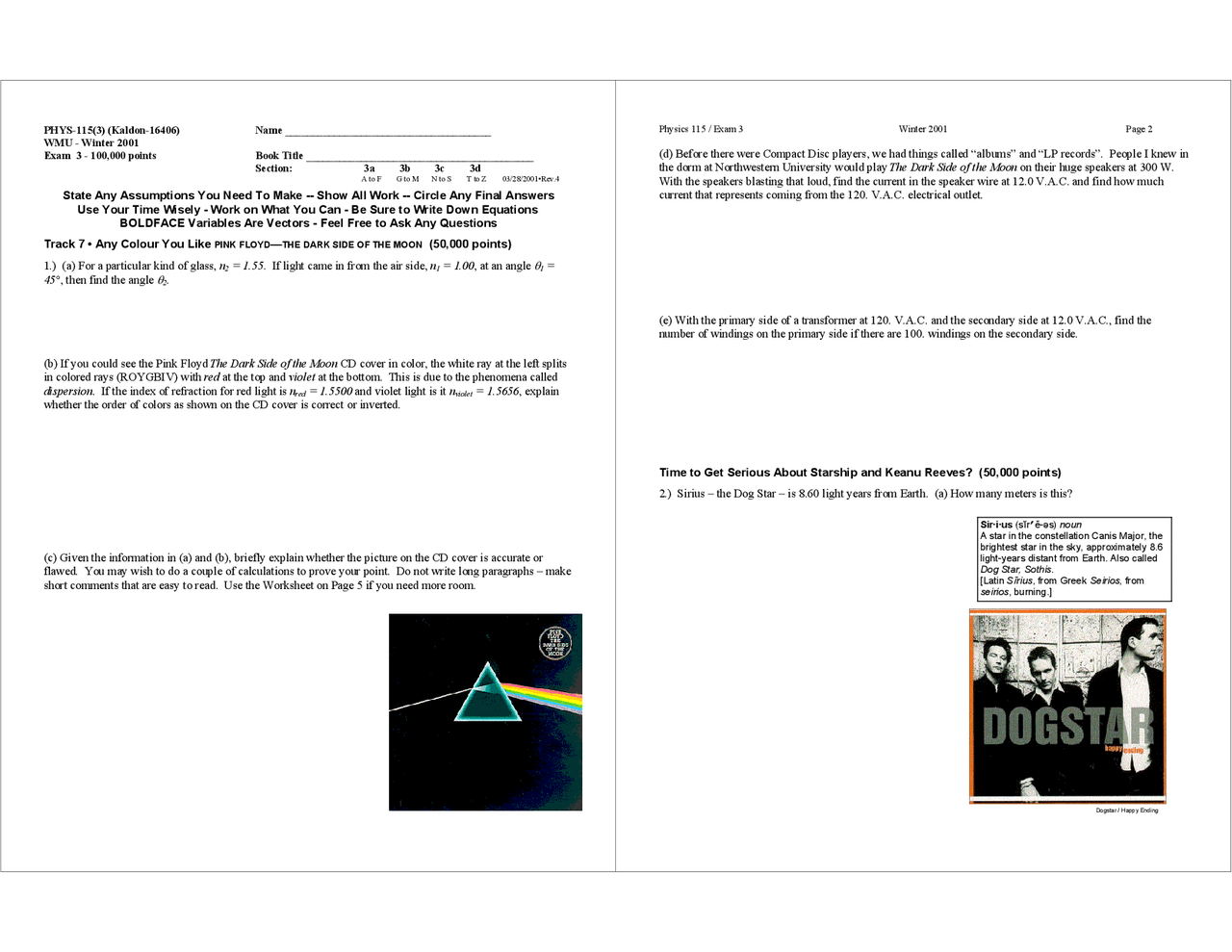 Exam 3 Questions | General Physics II | PHYS 1150 - Docsity