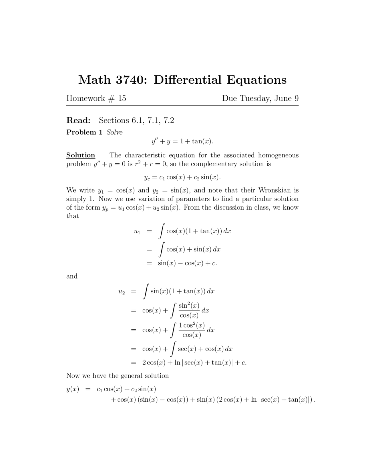 Homework 15 With Solutions Differential Equations And Linear Algebra