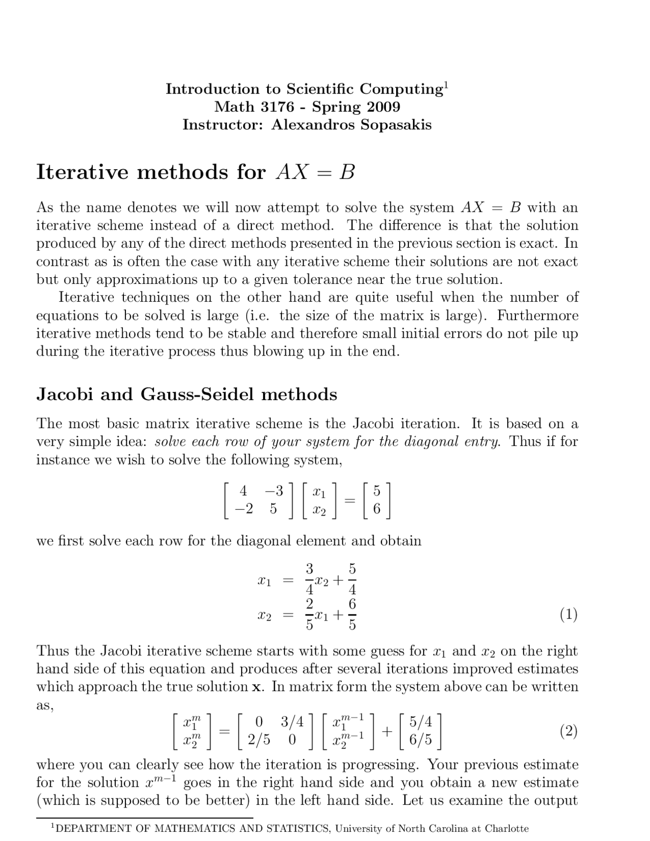 Intro to Scientific Computing: Iterative Methods for AX = B, Jacobi and ...