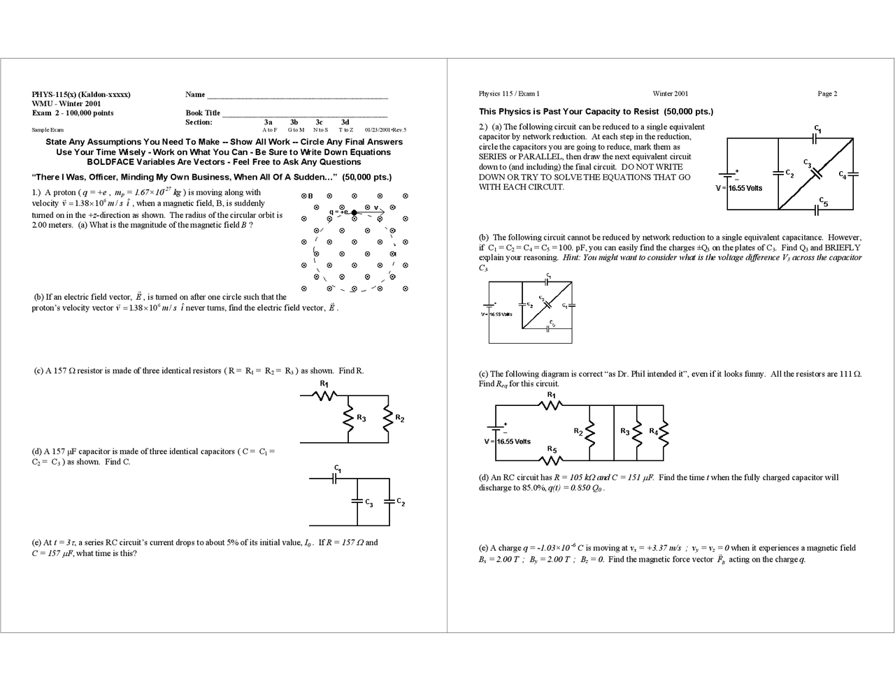 Exam 2 Questions - General Physics II | PHYS 1150 - Docsity
