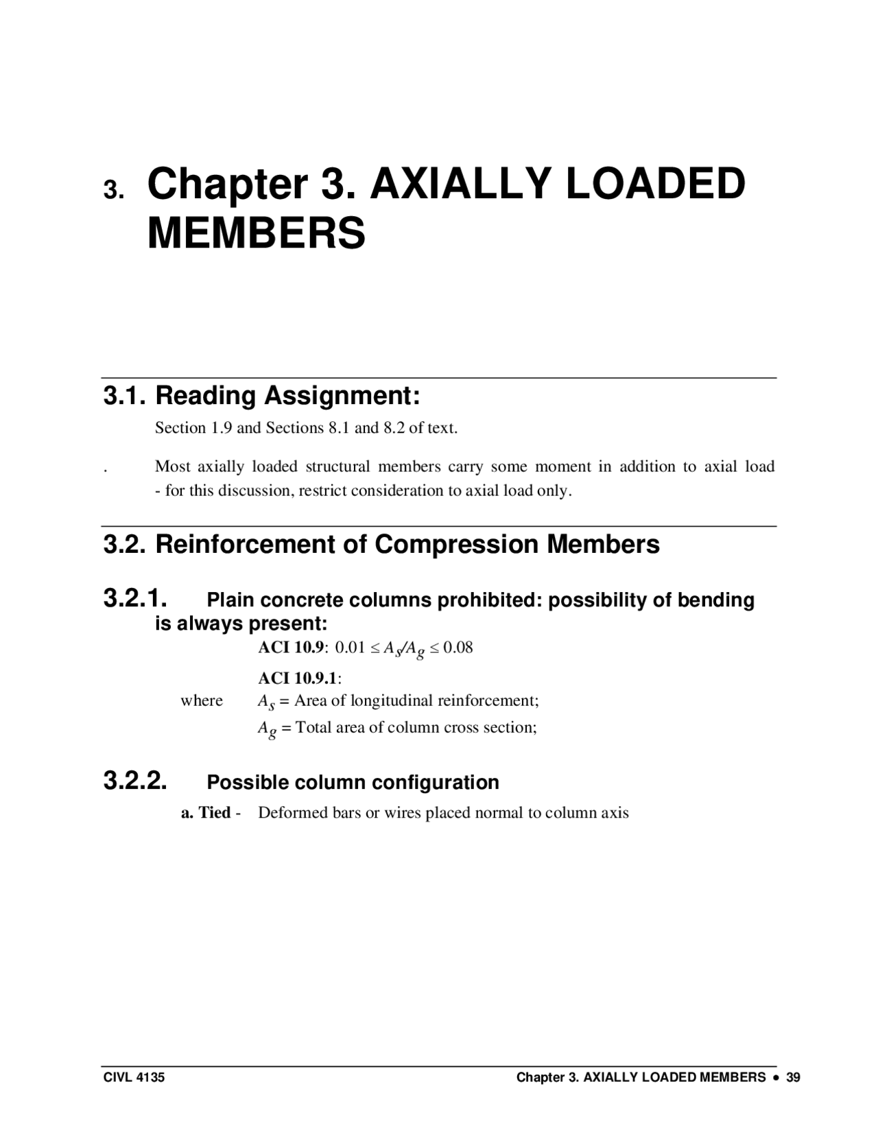 Axially Loaded Members Reinforced Concrete Design Assignment Civl