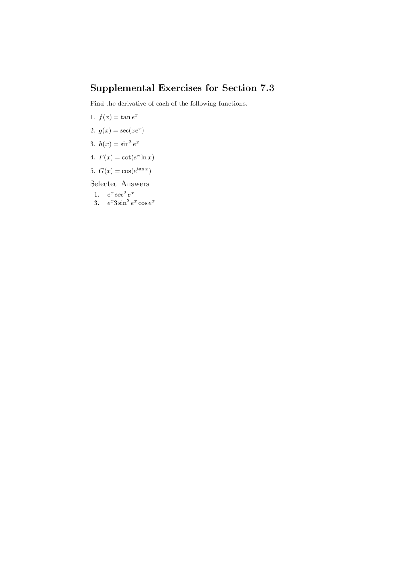 Supplemental Exercises For Calculus Ii With Selected Answers Mth 133