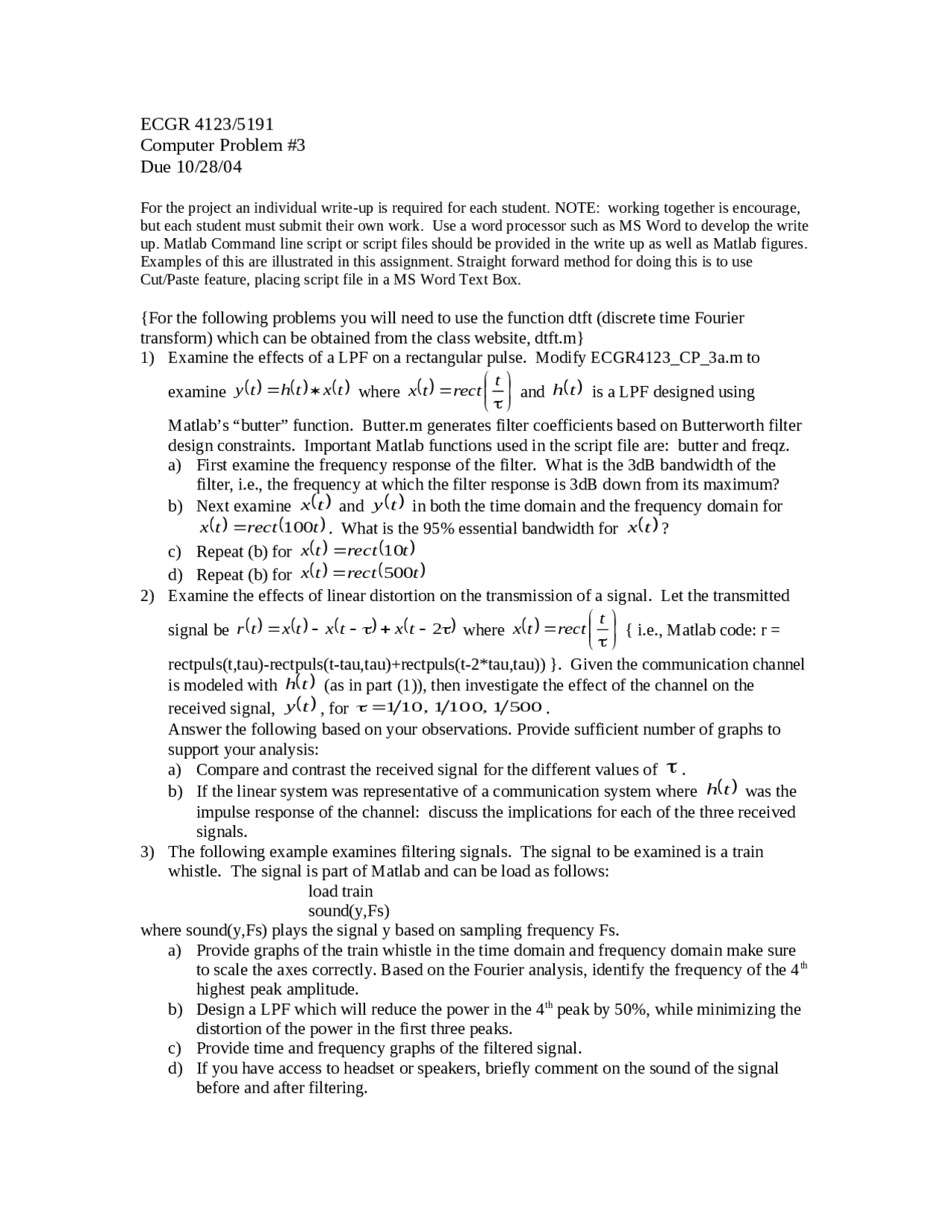Computer Program 3 For Analog And Digital Communication Ecgr 4123