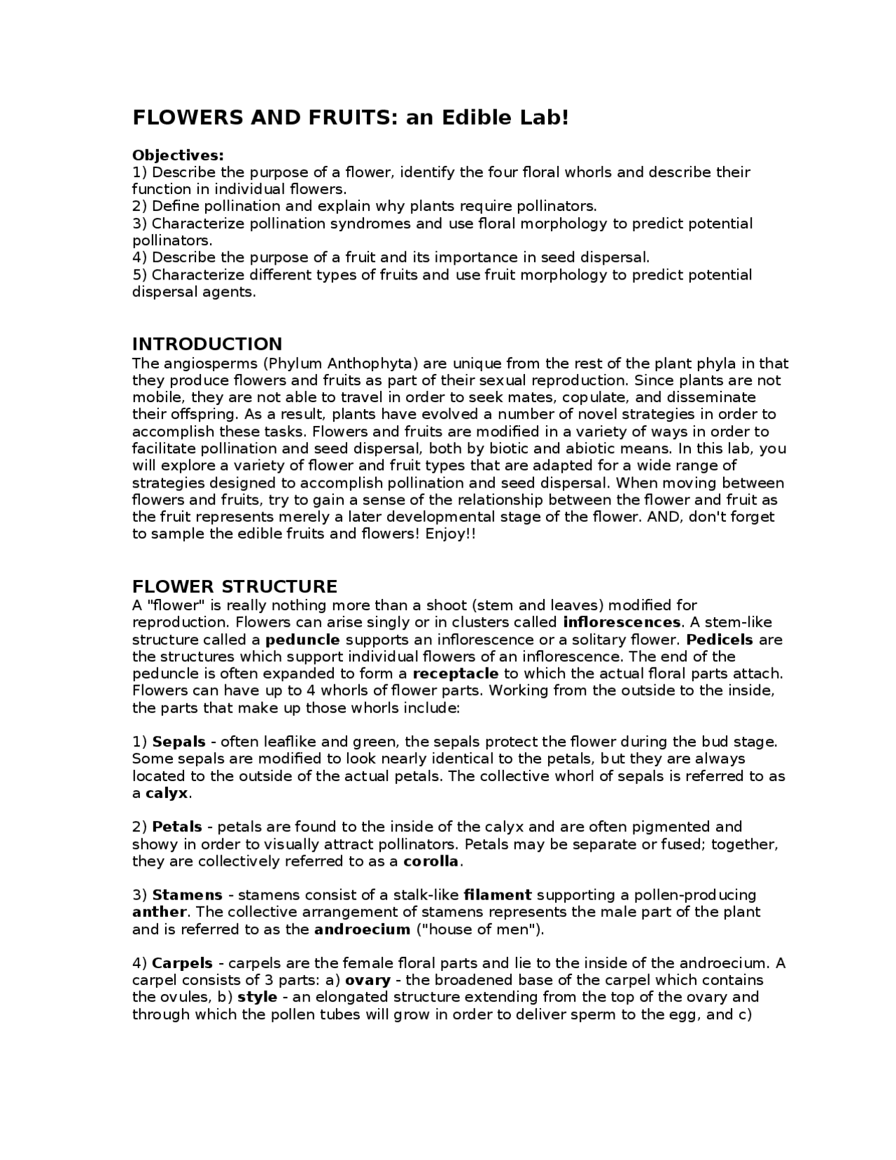 Introduction To The Flowers And Fruits An Edible Lab Plb 106 Docsity
