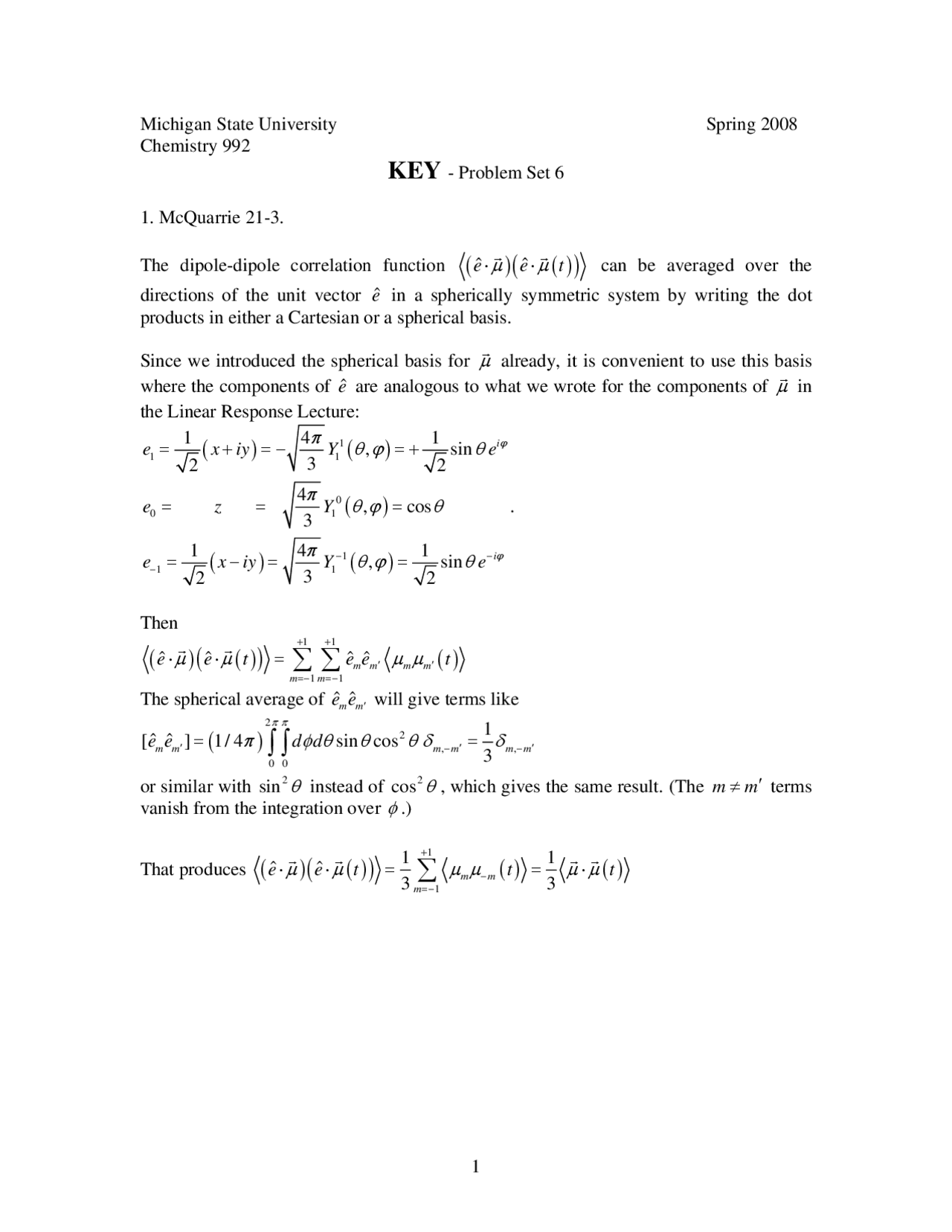 Solved Problem Set 6 Quantum Chemistry And Statistics Thermodynamics