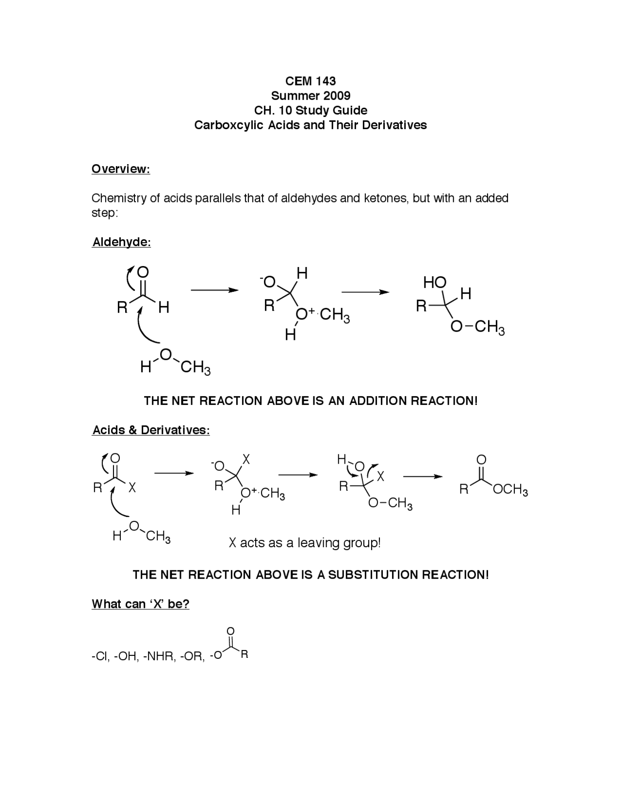 Study Guide for Carboxylic Acids and Their Derivatives | CEM 143 ...