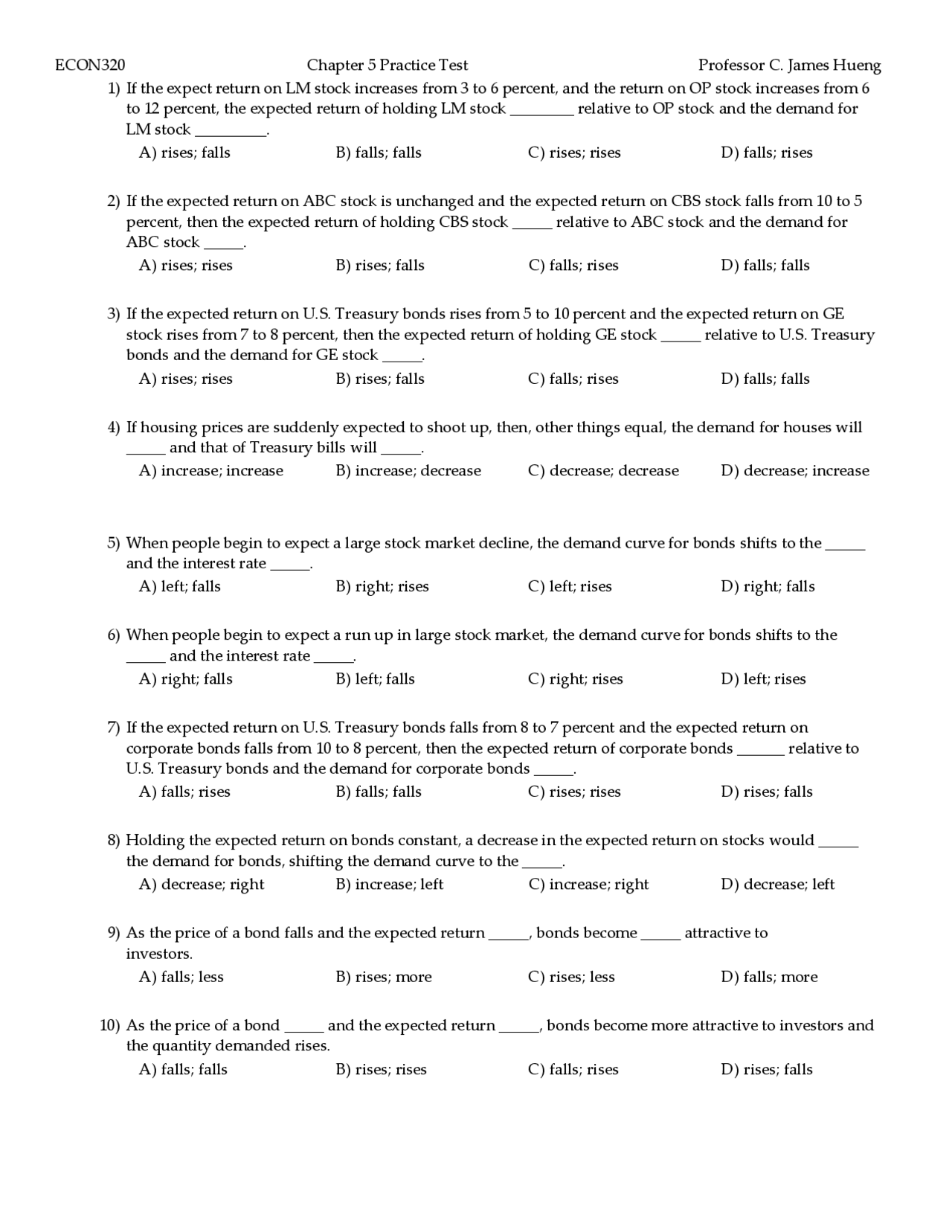 Practice Test With Solution For Money And Banking Econ 3200 Docsity