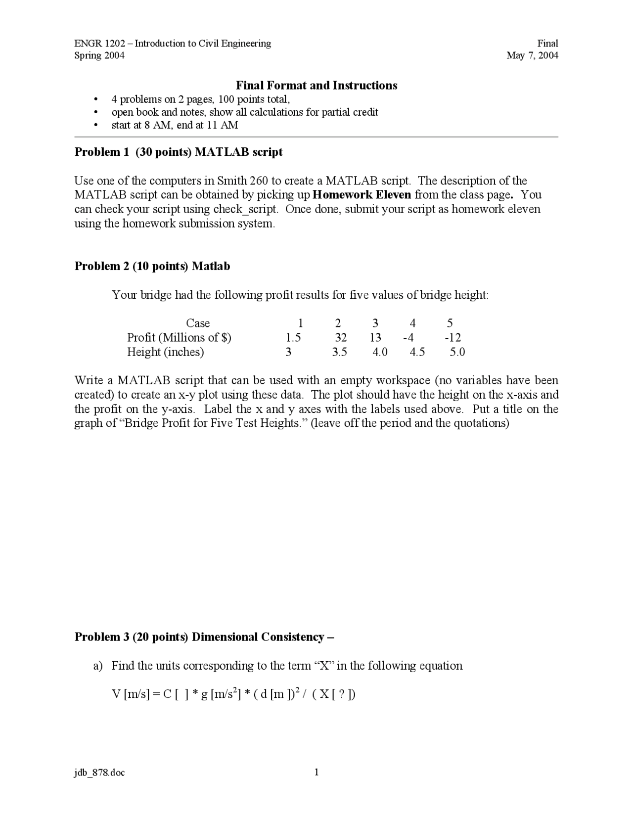 Practice Problems For Final Exam Introduction To Civil Engineering
