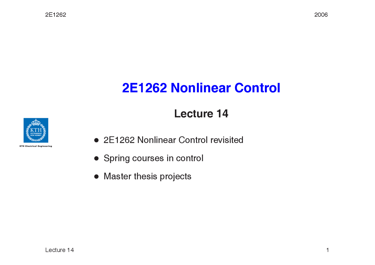 The Circle Criterion - Lecture Slides | E C E 874 - Docsity