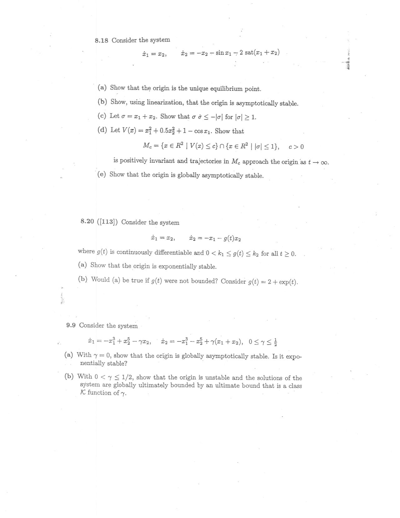 Questions On Advanced Nonlinear Control System Assignment I E C E