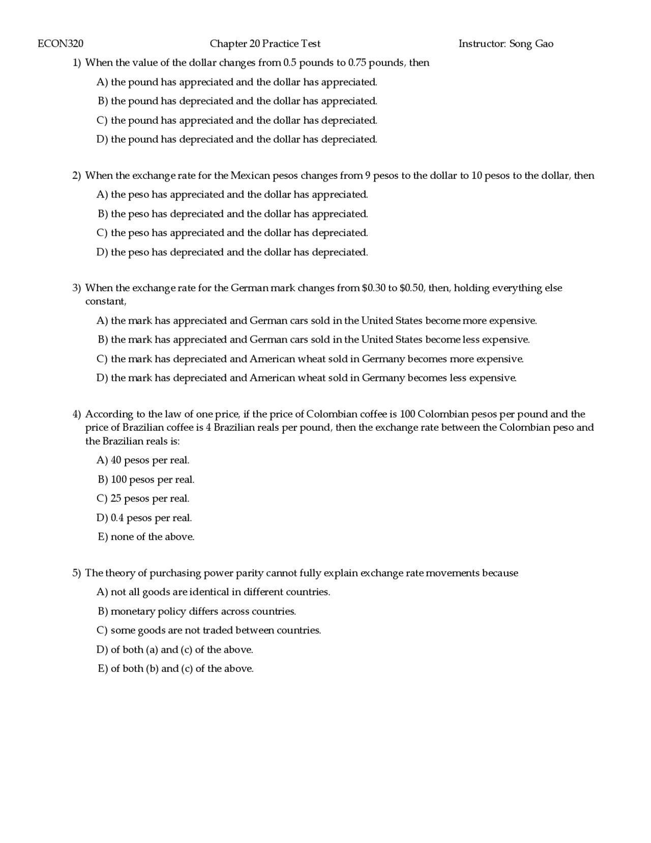 Practice Test For Exam Money And Banking Econ 3200 Docsity
