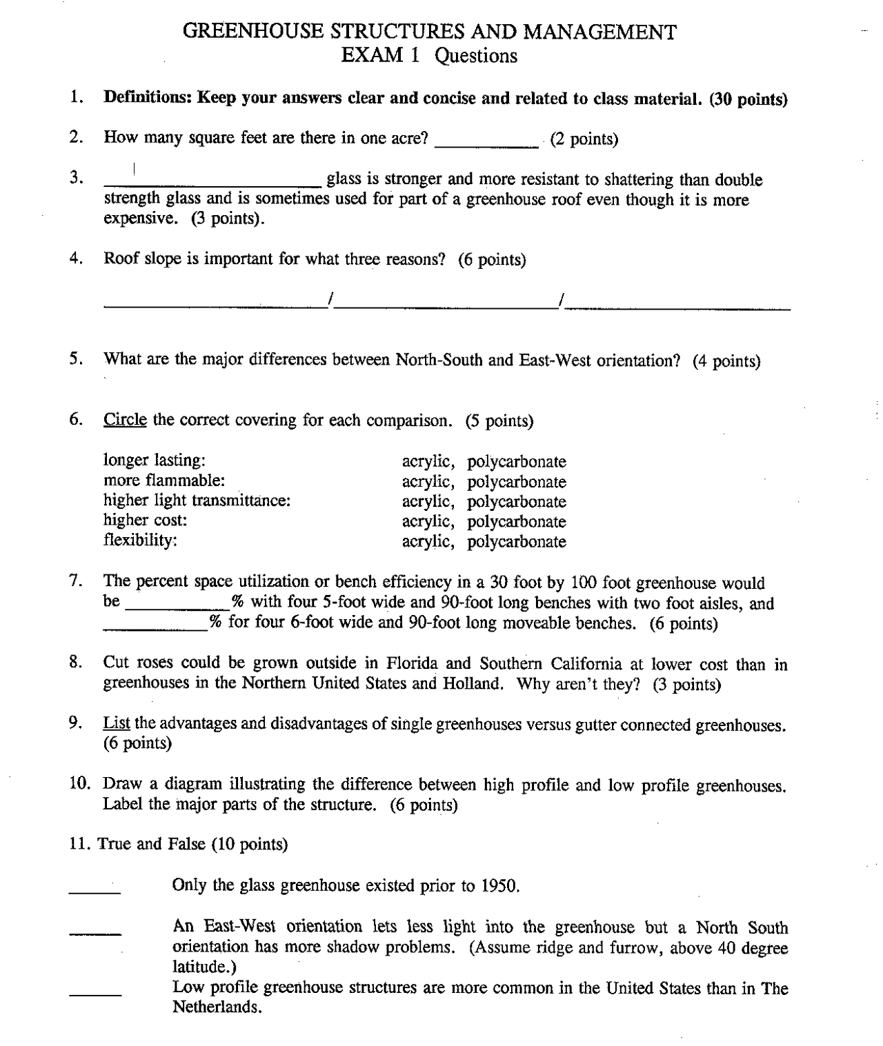 Exam 1 Questions - Greenhouse Structures and Management | HRT 221 - Docsity