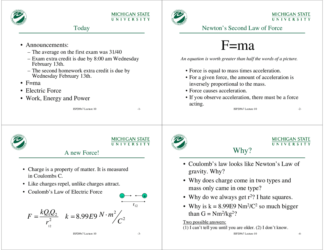 Newtons Second Law Of Force Lecture Slides Isp 209 Docsity