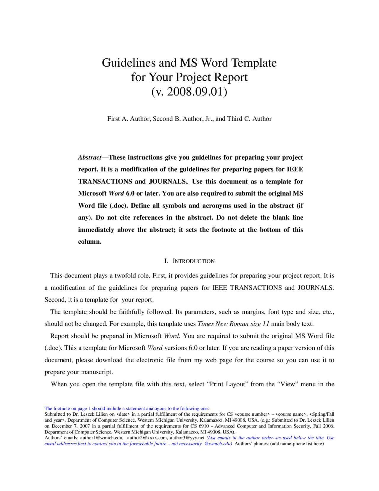 Guidelines And Ms Word Template For Your Project Report Cs 5950 Docsity