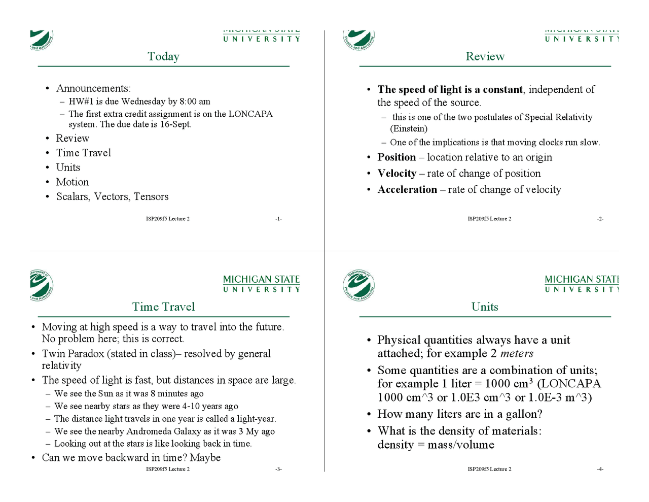 Lecture Slides On Motion Scalars Vectors And Tensors Isp 209 Docsity