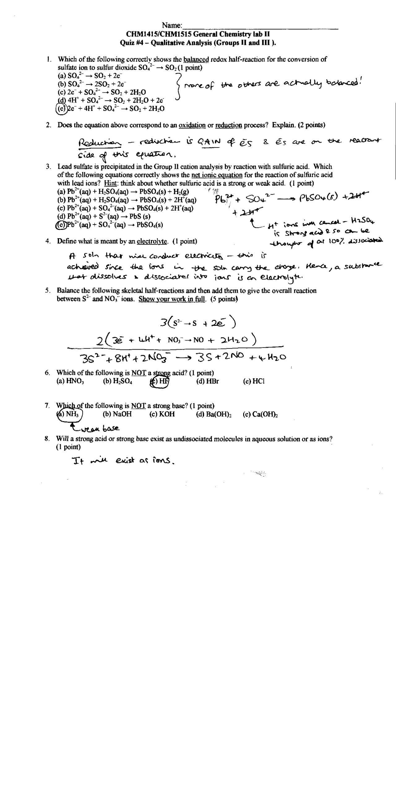 Quiz 4 Solutions General Chemistry Laboratory Ii Chm 1415 Docsity