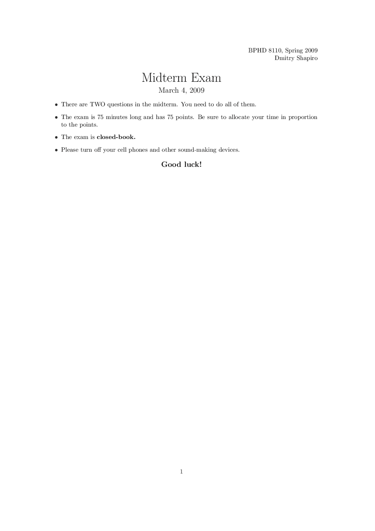 Solutions To Midterm Exam For Microeconomic Theory Ii Bphd 8110 Docsity