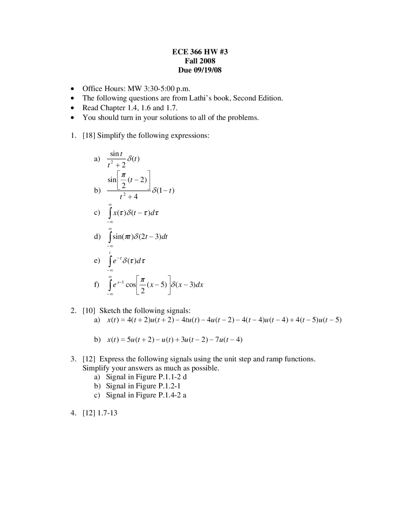 Introduction To Signal Processing Homework 3 Ece 366 Docsity