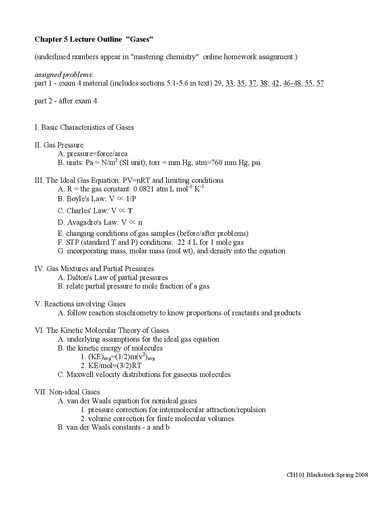 Lecture Outline Gas General Chemistry Ch 101 Docsity
