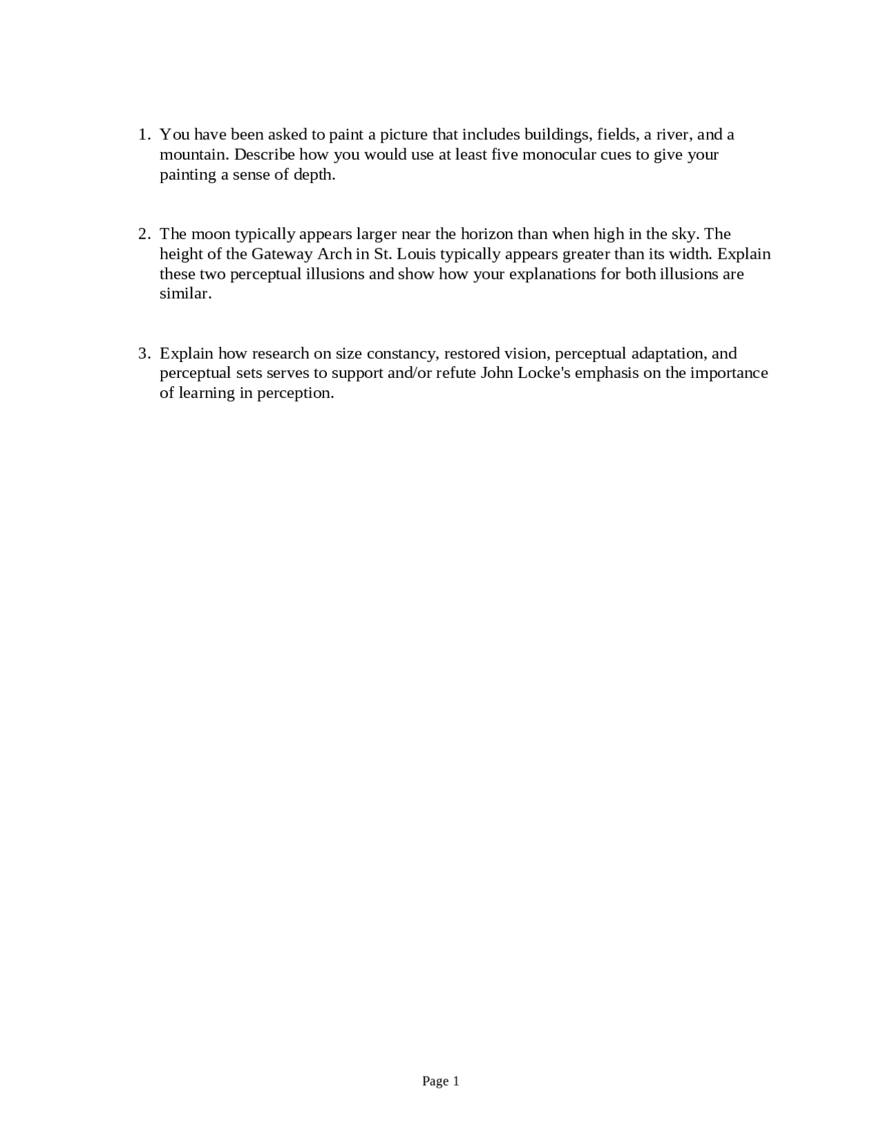 3 Unsolved Questions On Introductory Psychology Psy 101 Docsity