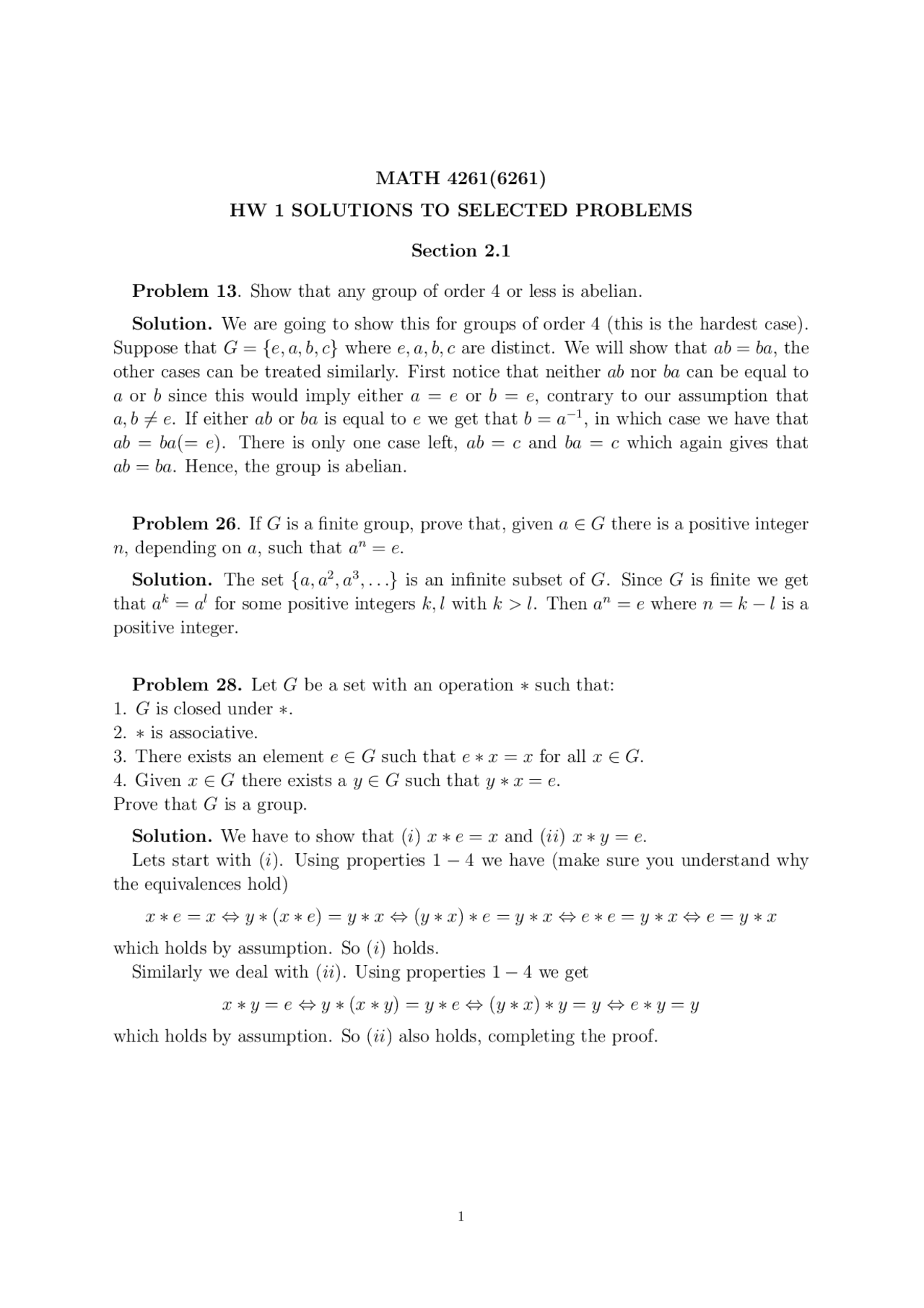 Homework 1 Solutions Abstract Algebra Math 4261 Docsity