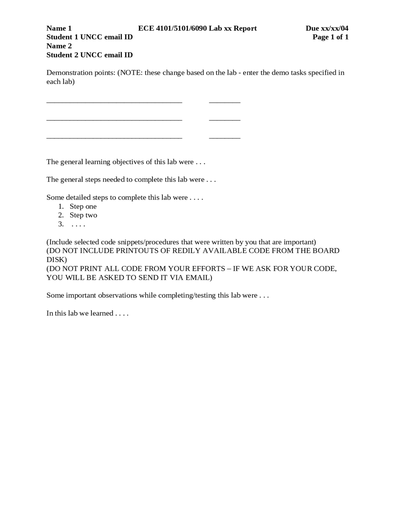 Lab Report For Embedded Systems Ecgr 4101 Docsity
